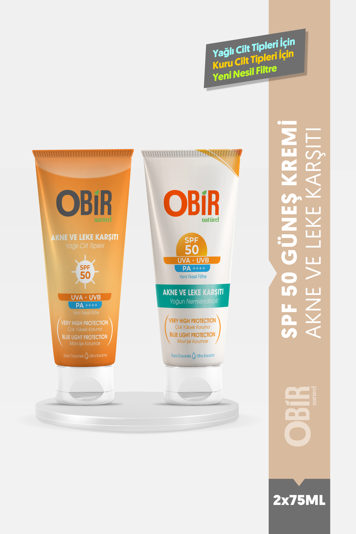 OBİR NATÜREL 2'Lİ GÜNEŞ KREMİ SET YAĞLI CİLTLER VE KURU CİLTLER İÇİN 2 ...