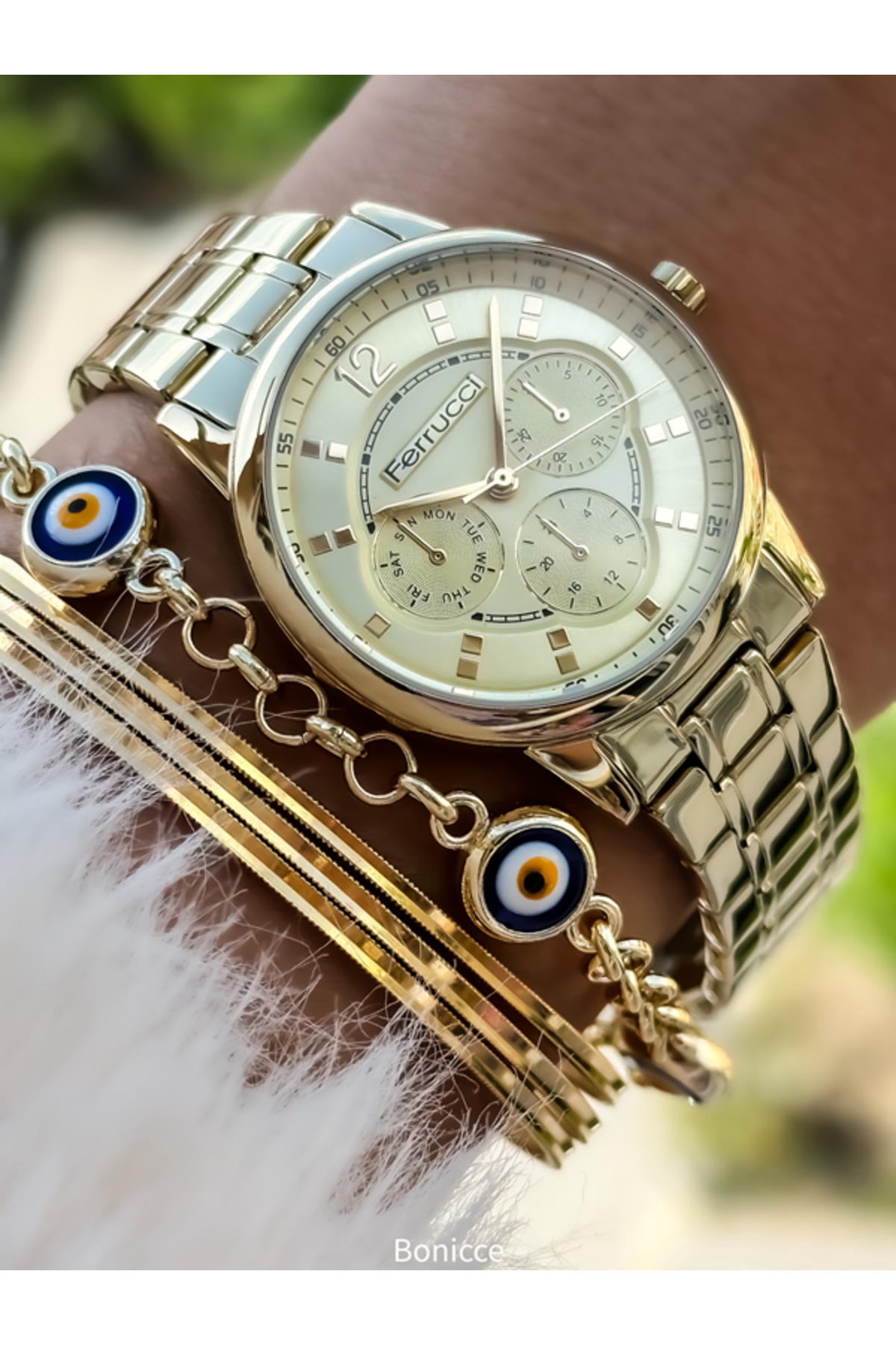 Ferrucci Gold Yeni Model,çelik Kordon Kadın Kol Saati Nazar Boncuklu ...