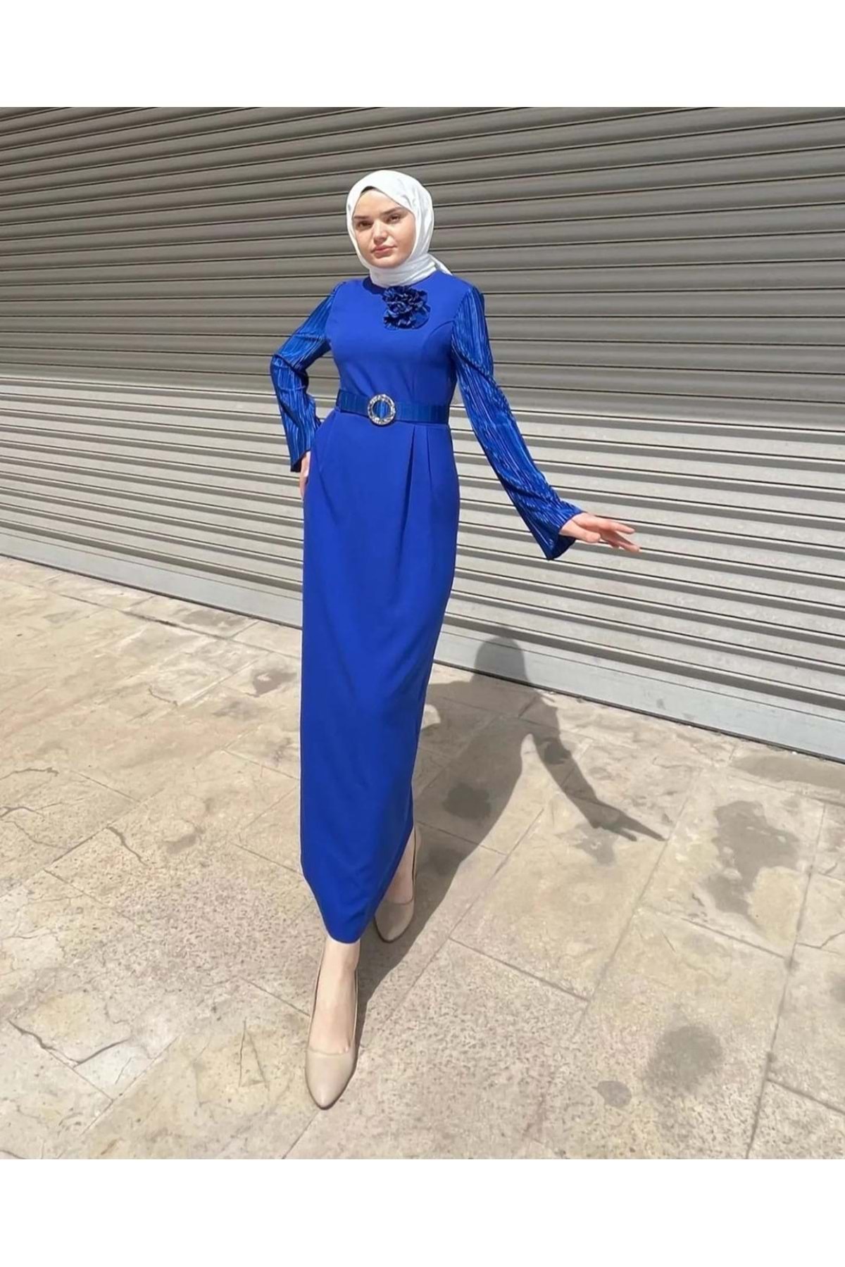 Rumella 24y9521 Elbise Kolları Piliseli Kemer Detay - - 24y9521 - Sax ...