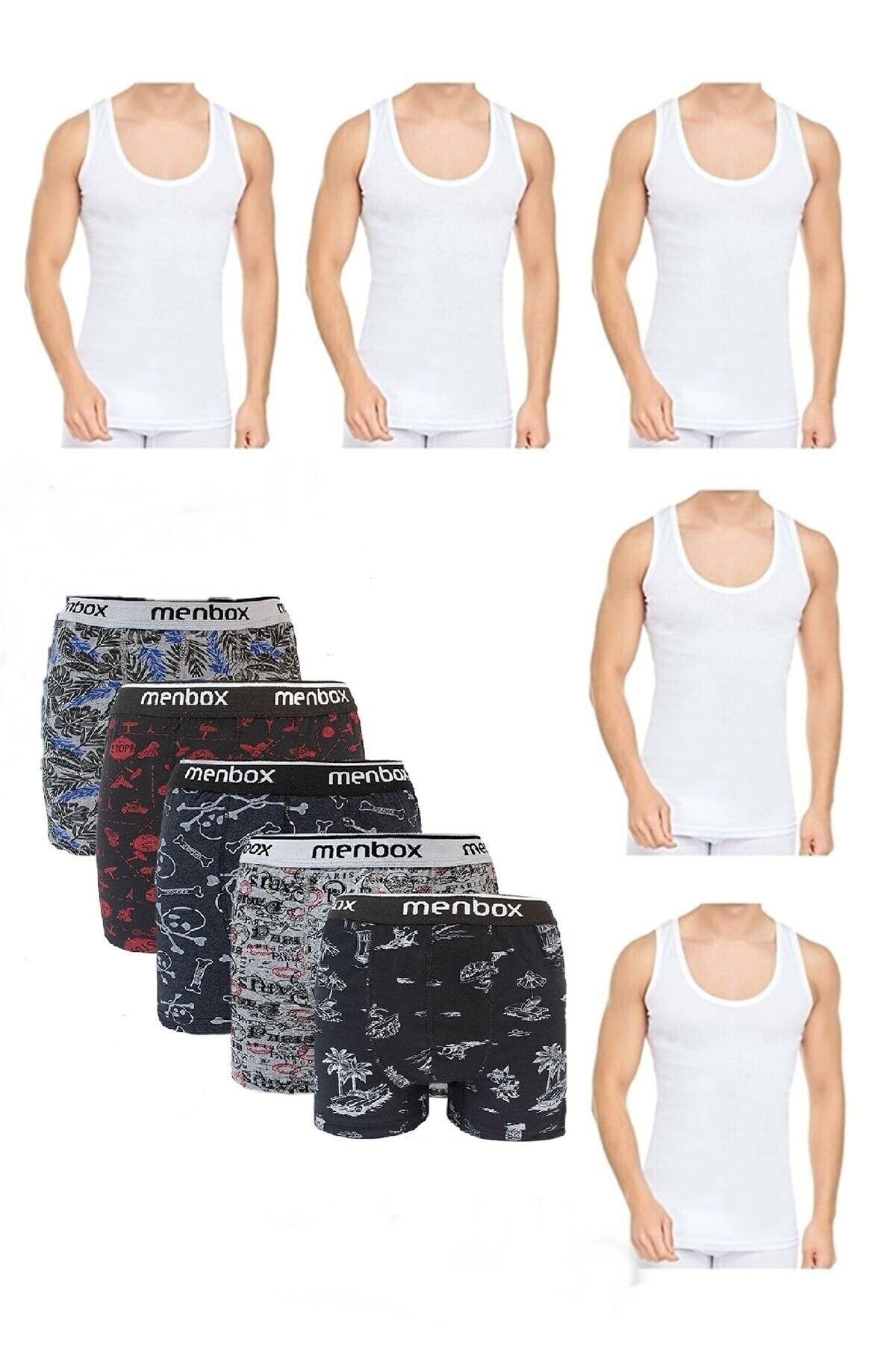 HARMAN TEKSTİL Erkek 5'li Desenli Pamuklu Likralı Boxer Atlet 5 Atlet 5 ...