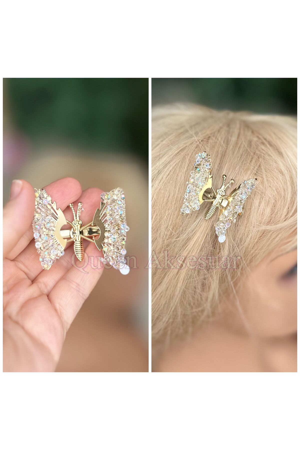 Queen Nelly Yeni trend moda metal altın hareketli kanatlı kelebek beyaz ...