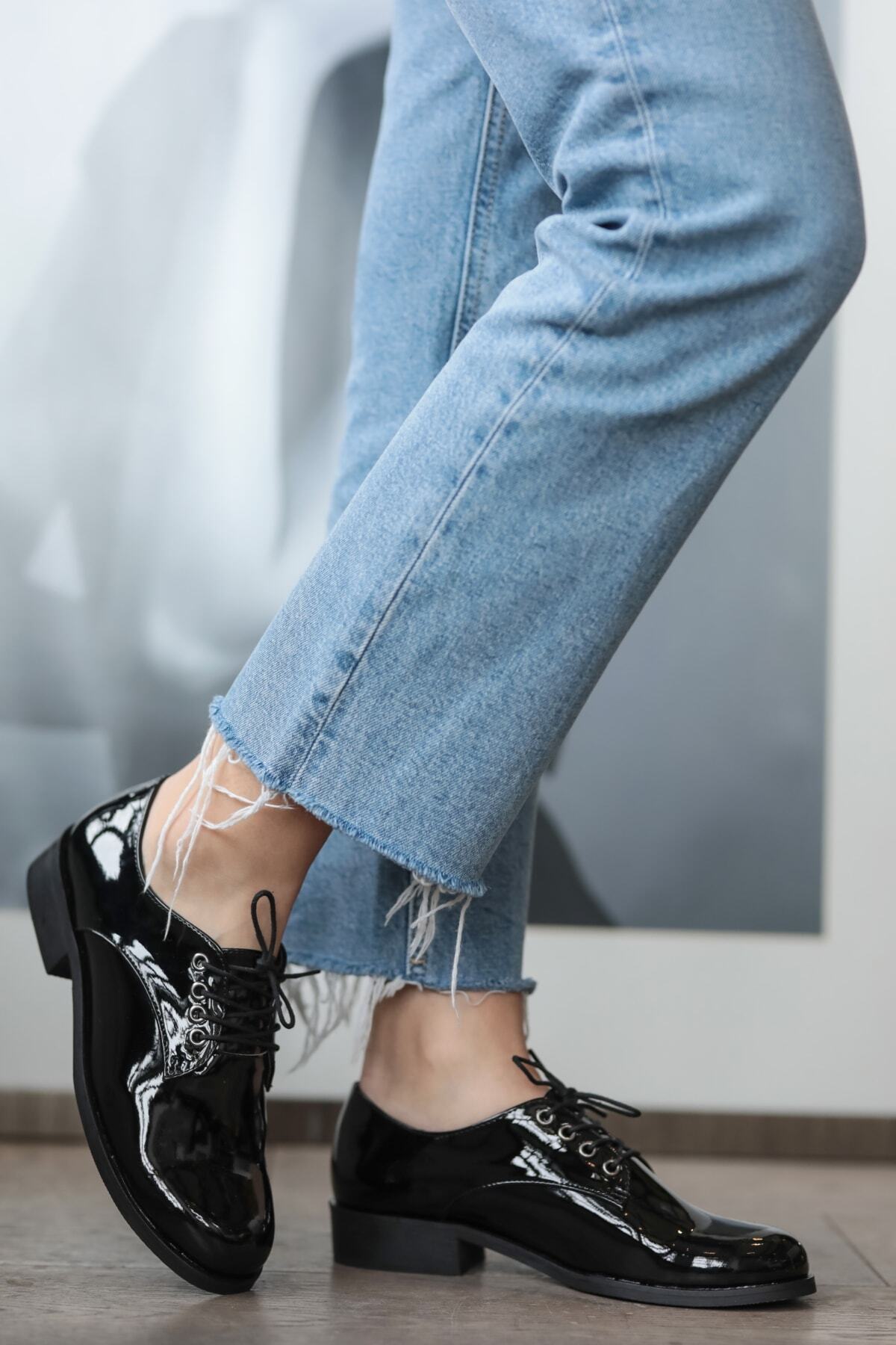 Mio Gusto Siyah Kadın Oxford Ayakkabı