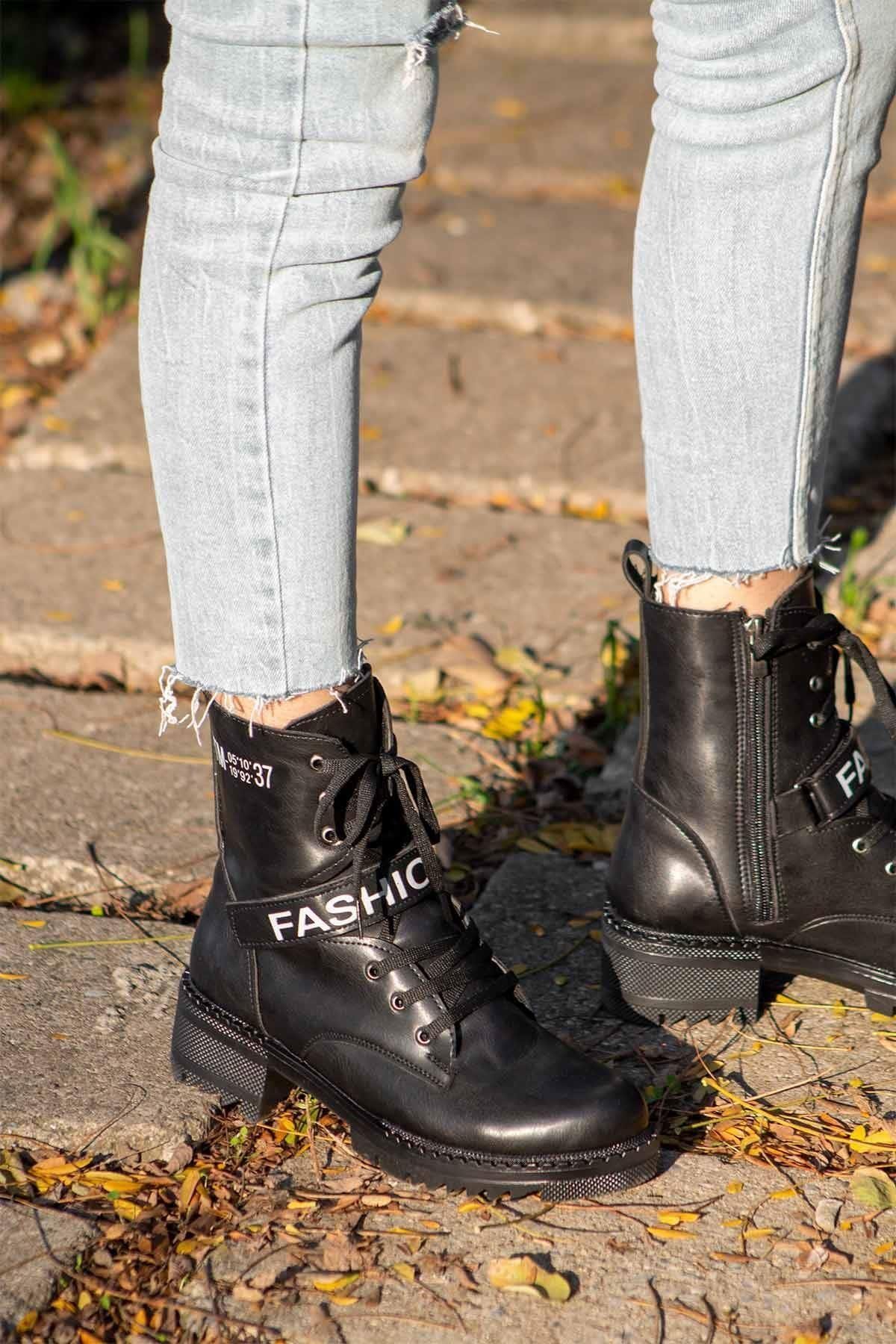 PATUMA Kadın Siyah Kalın Topuklu Bot