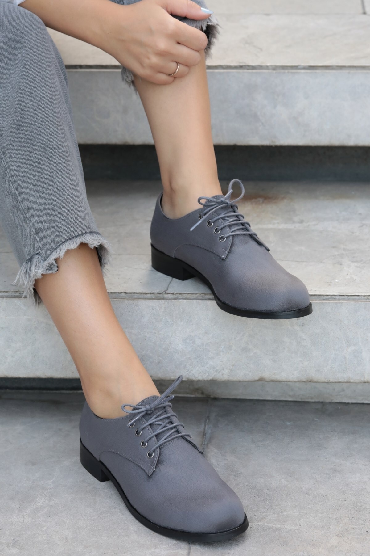 Mio Gusto Gri Kadın Oxford Ayakkabı