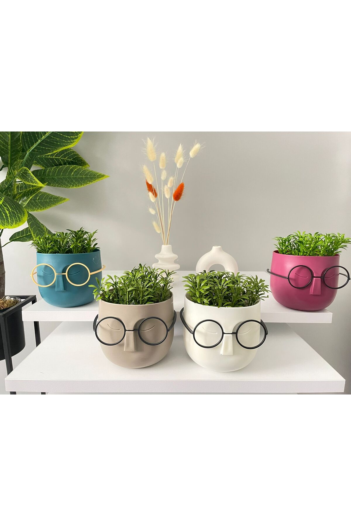 Lineva Dekoratif 4 adet gözlüklü profesör çim adam yapay çiçek karışı ...