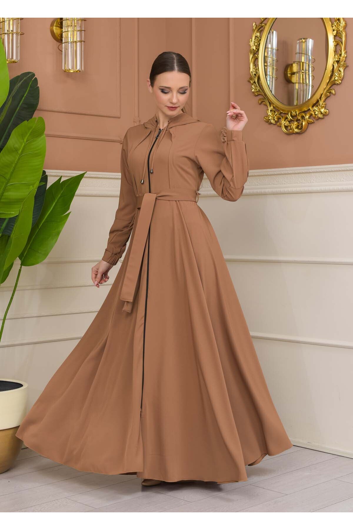 Modamix Hooded Hijab Ferace - Belted, Model 687- Trendyol