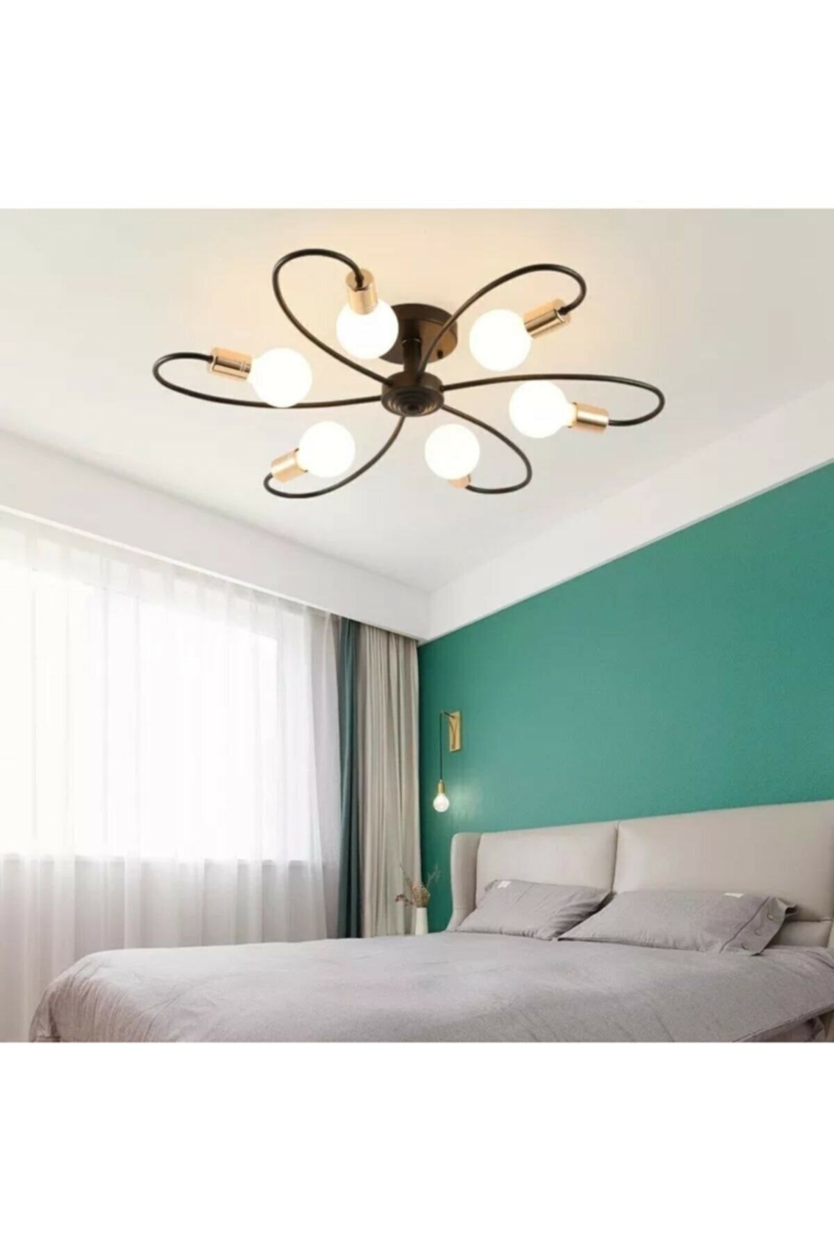 Fer Avize Mars Spor Modern Gold Detaylı Siyah Tavan Plofonyer 6 Lı ...