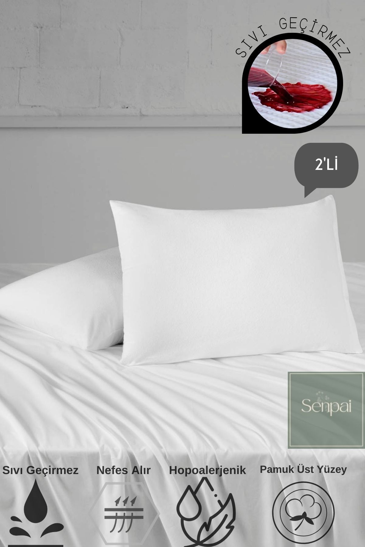 Senpai Home Terry Pamuklu-kapaklı %100 Sıvı Su Geçirmez Yastık Alezi ...