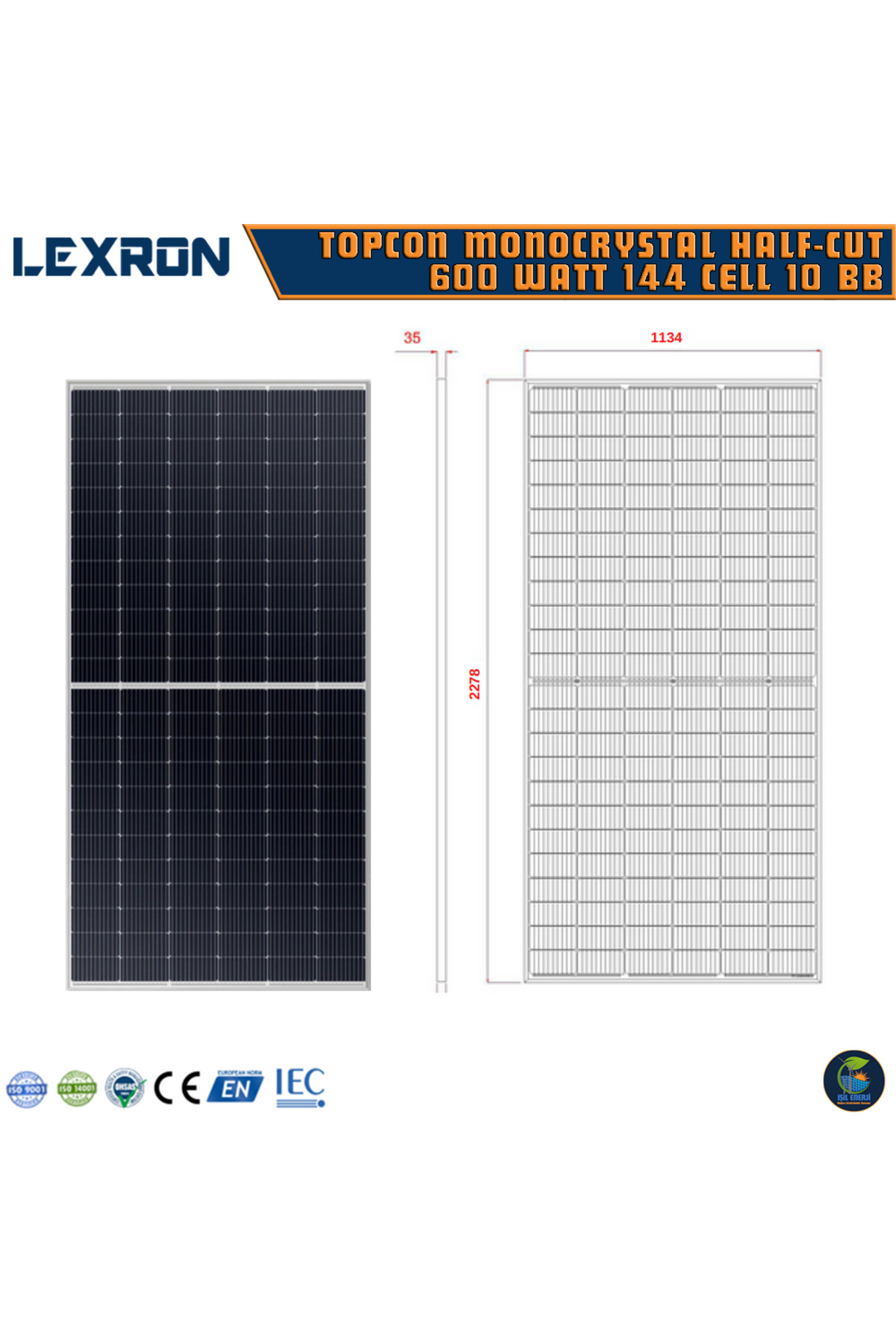 Lexron 600 WATT 144 CELL TOPCON HALF-CUT MONOKRİSTAL GÜNEŞ PANELİ ...