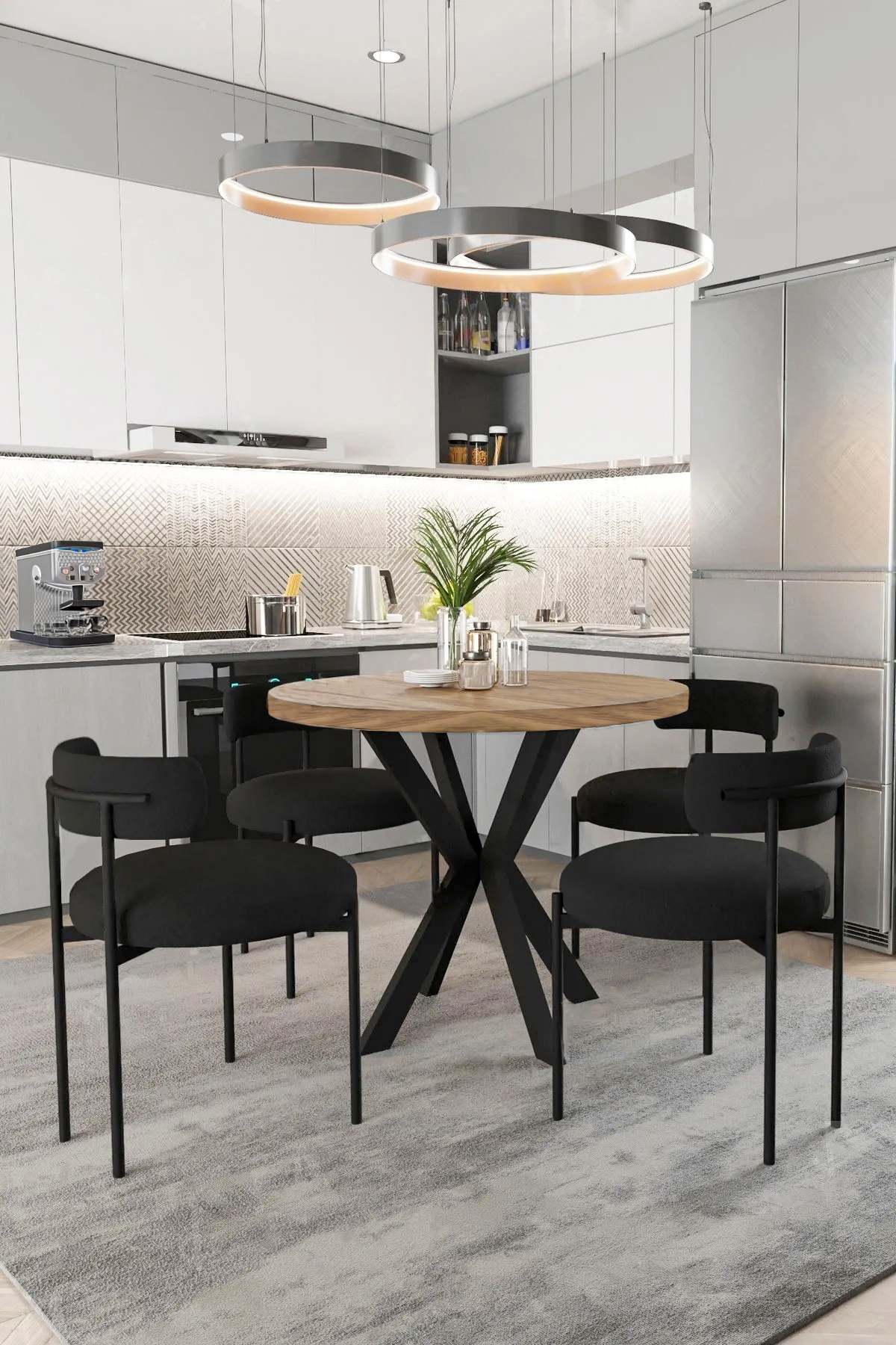 NUR METAL Teddy Sandalye 80x,80 Yuvarlak Yemek Masası Mutfak Masası 4 ...