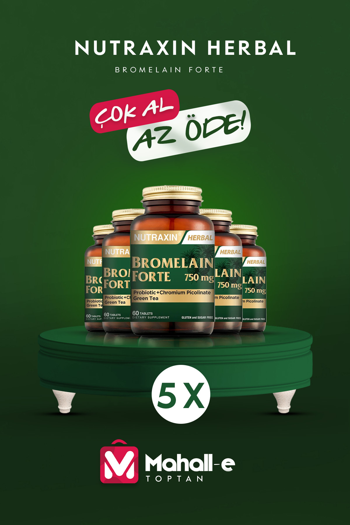 Nutraxin Bromelain Forte 60 Tablet 5'li Fiyatı, Yorumları - Trendyol