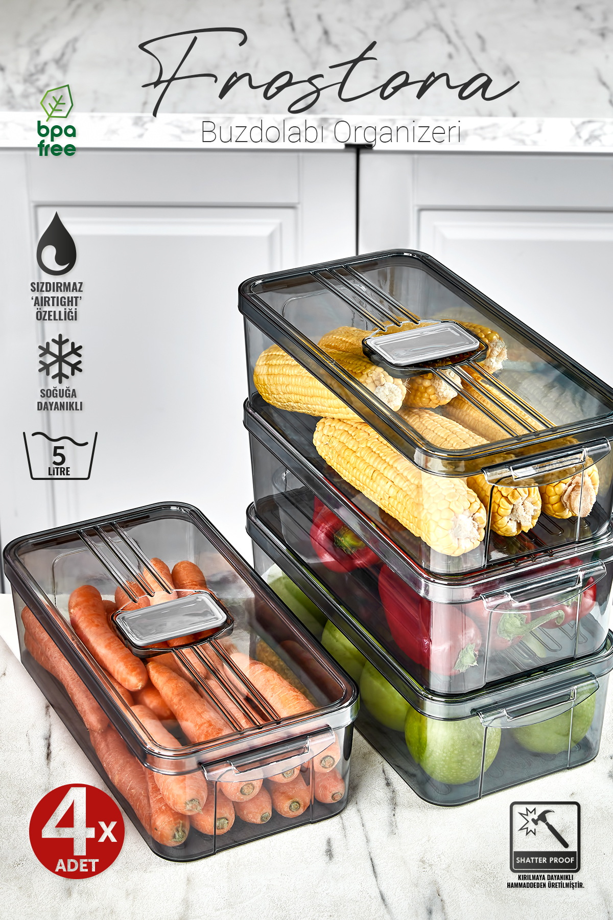 Eva Mia 4x Adet Füme 3 Lt Frostora Kapaklı Buzdolabı Organizeri ...