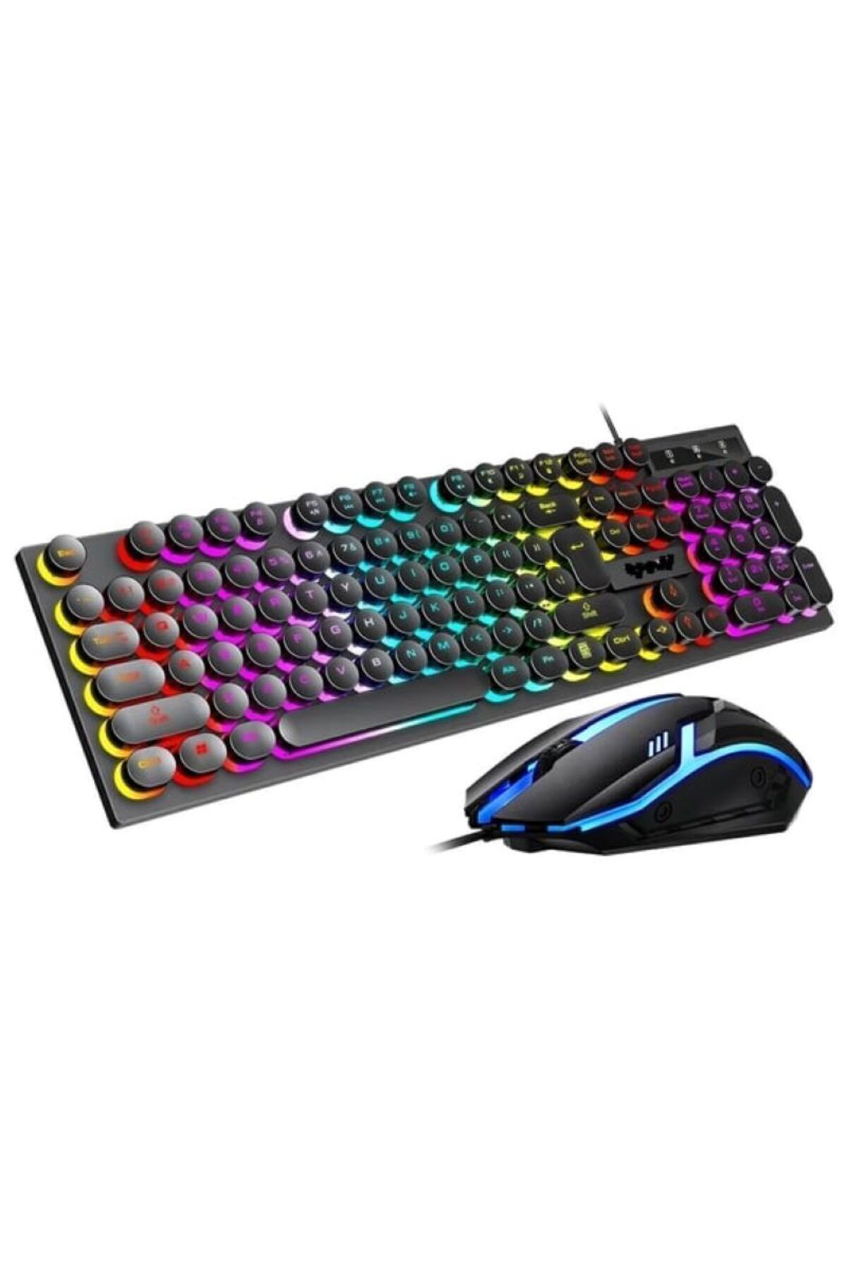 RM TECH Siyah Usb Gökkuşağı Zemin Aydınlatmalı Q Klavye + Mouse Set ...