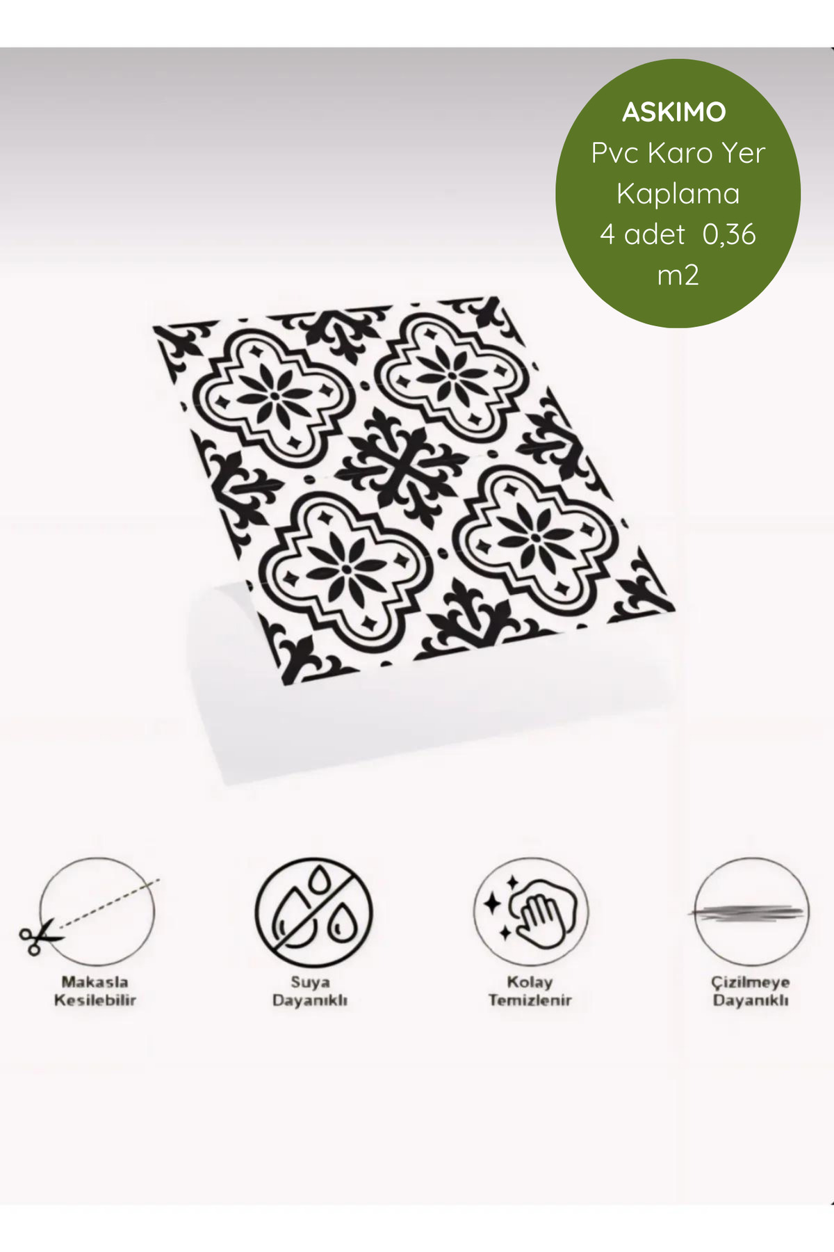 Askımo Kendinden Yapışkanlı Siyah Beyaz Çini Desenli Pvc Karo 30x30 Cm ...