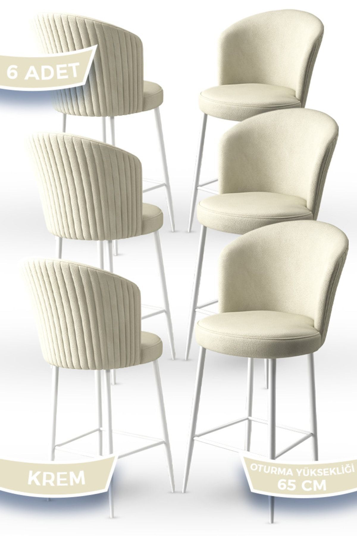 Canisa Alte Serisi 6 Adet Krem Sandalye 65 Cm Ada Mutfak Bar Sandalyesi ...