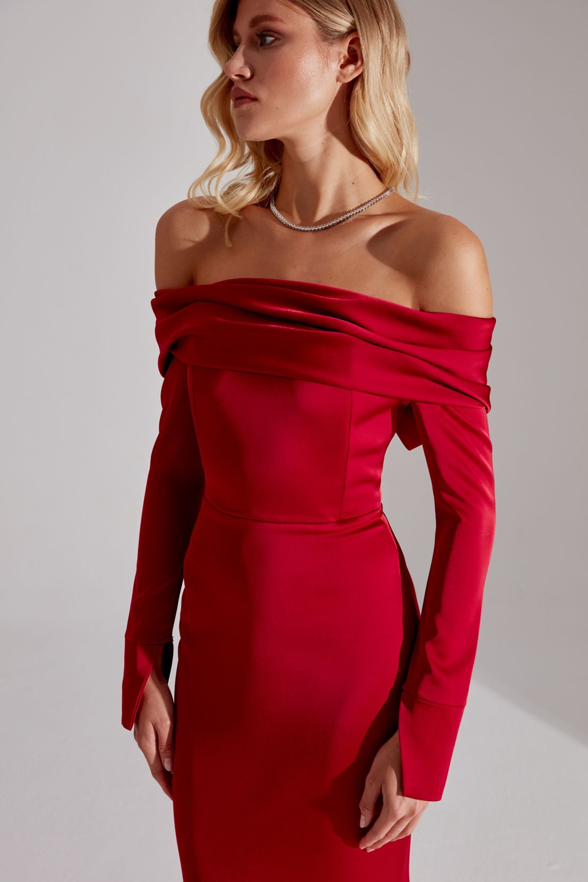 Betty & Sam Clara Off-shoulder RED Fish Skirt Dress - Trendyol