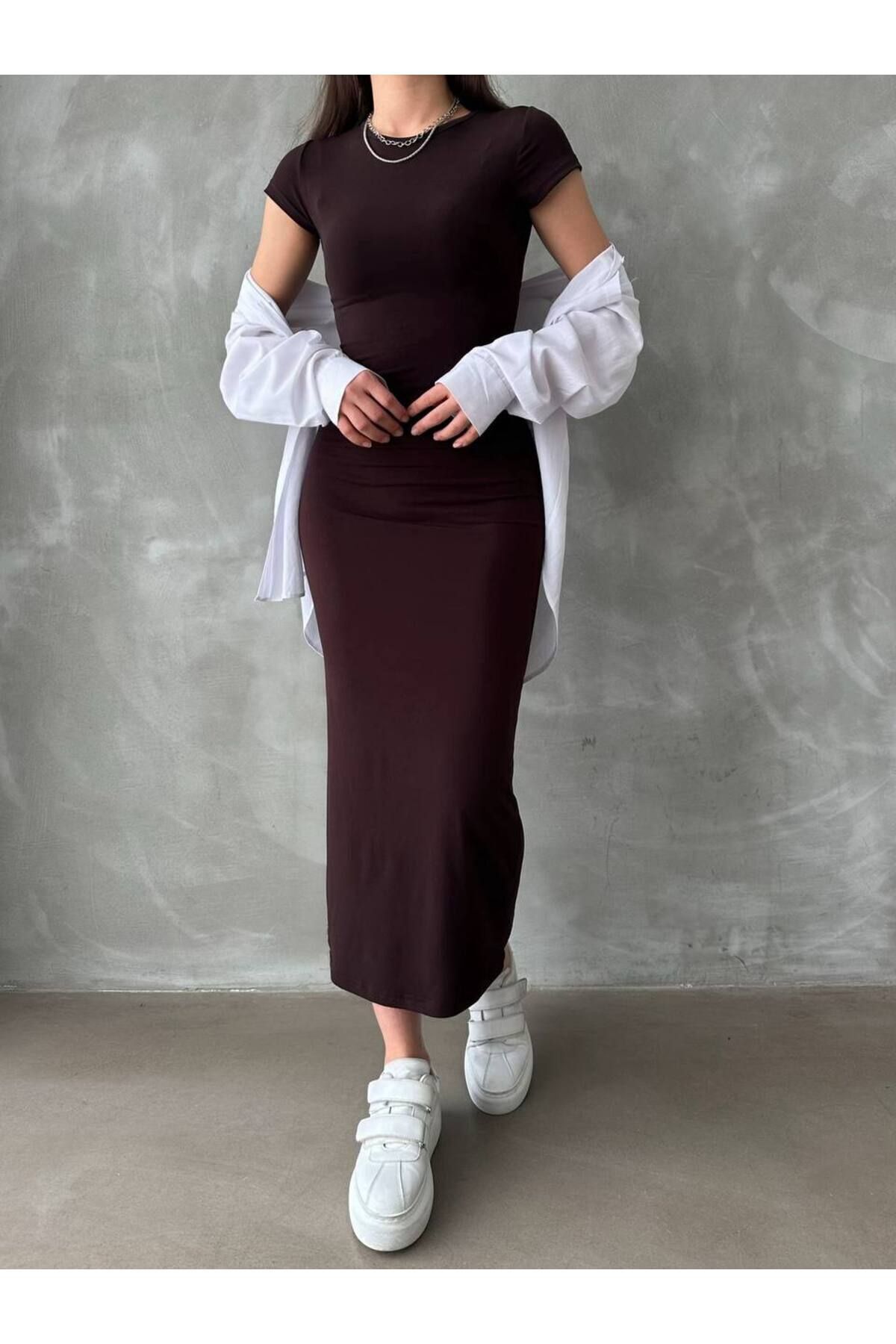 Gallogi basic, kısa kollu, dar uzun elbise - Fiyatı, Yorumları