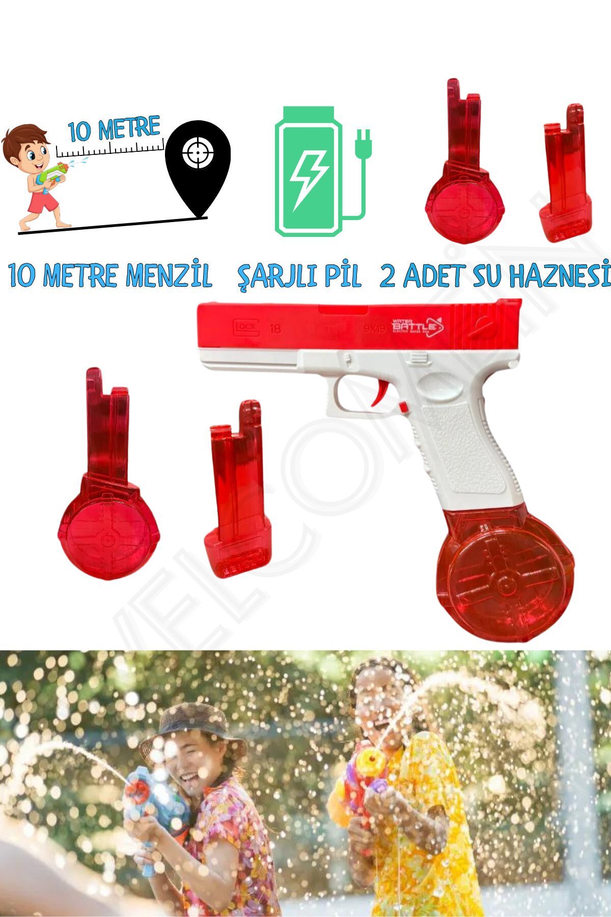 St Morritz Oyuncak Usb Şarjlı Otomatik 10 Metre Menzilli 2 Şarjörlü Elektrikli Havuz Deniz Yaz ...