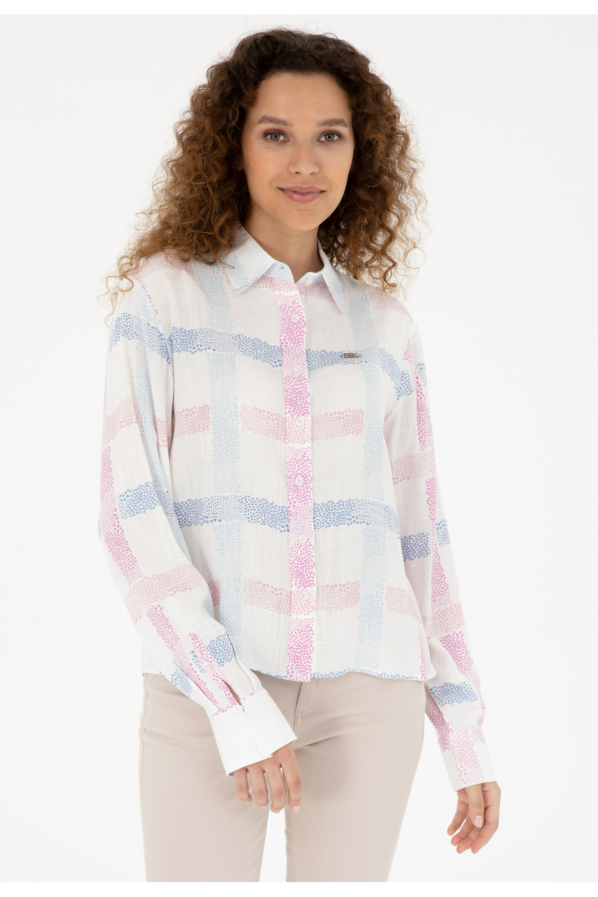 U.S. Polo Assn. U.S. Polo Assn. Uzun Kollu Cepsiz Kadın Menekşe Gömlek ...