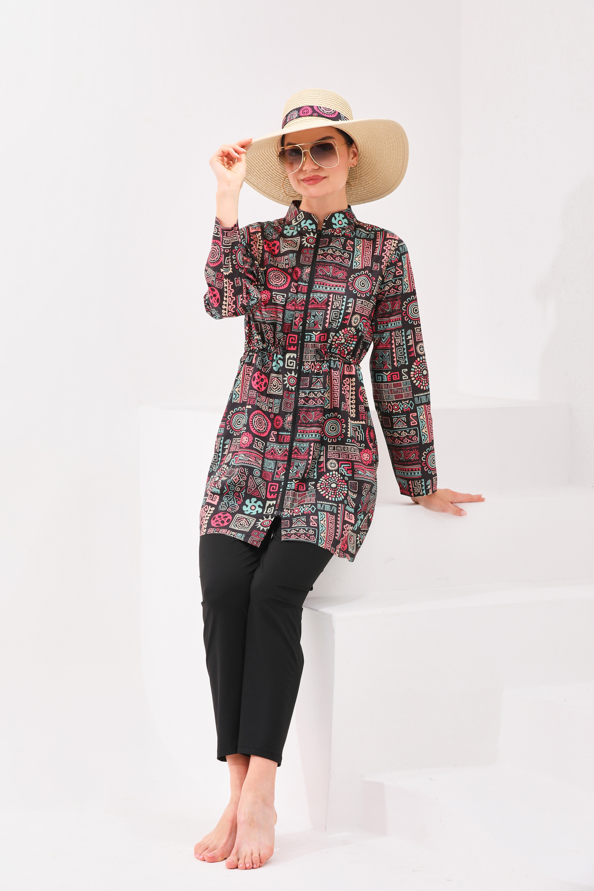 MAG FASHİON 2 Parça Boydan Fermuarlı Tesettür Mayo Tam Kapalı Tesettür ...