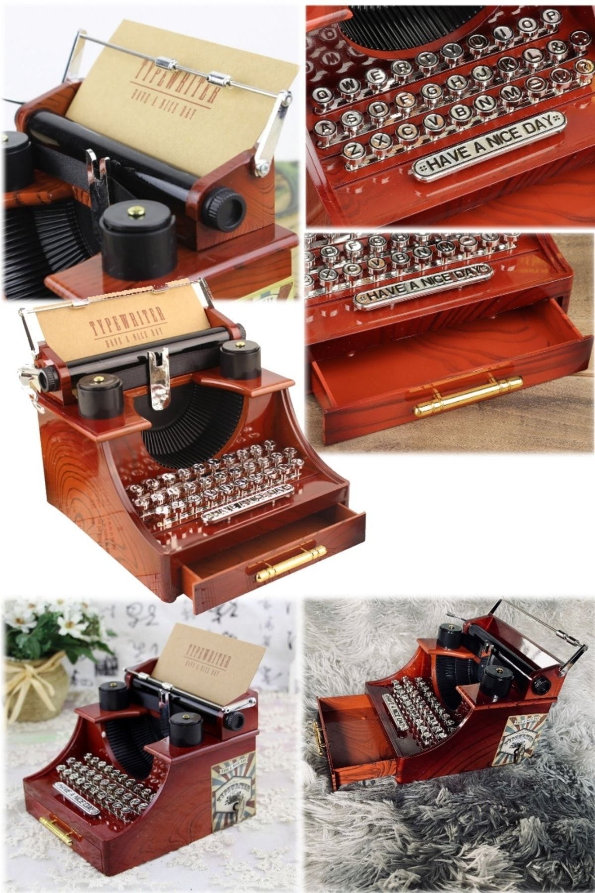 Utelips Şık Yaratıcı Klasik Retro Ahşap Metal Daktilo Model Müzik ...