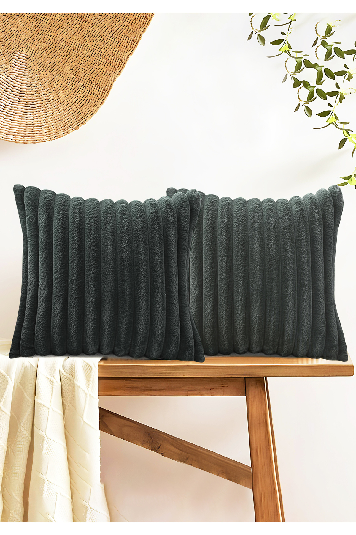 HOMİNG Homing Soft Peluş Kumaş 2'li Kırlent Kılıfı Antrasit 241552 ...