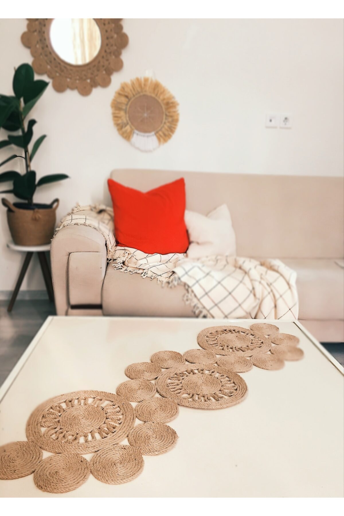 COLLESSİA Simena Jüt Hasır Örtü Masa Örtüsü Runner Ranır (100x32cm ...