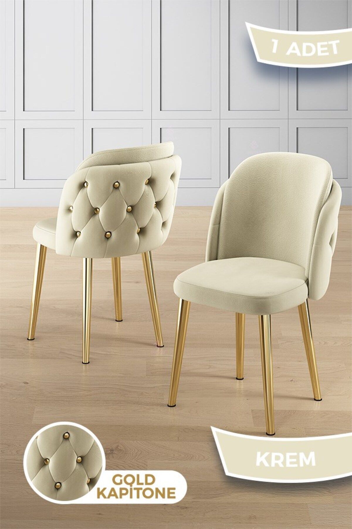 Canisa Axle Serisi 1 Adet Krem Mutfak Sandalyesi Gold Kaplama Metal ...
