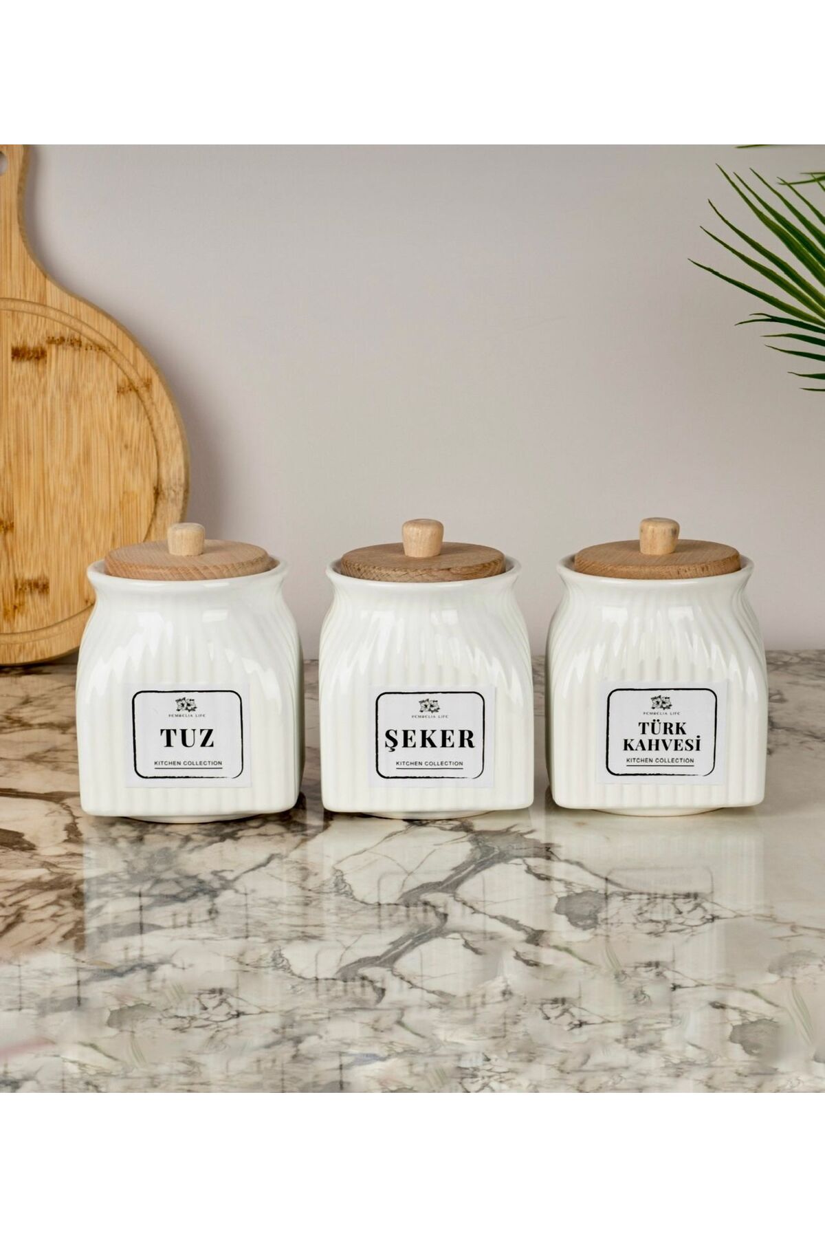 Pembelia Life 3’lü Porselen 500 ml Saklama Kabı Baharat Tuz Şeker Türk Kahve Saklama Kavanozu ...