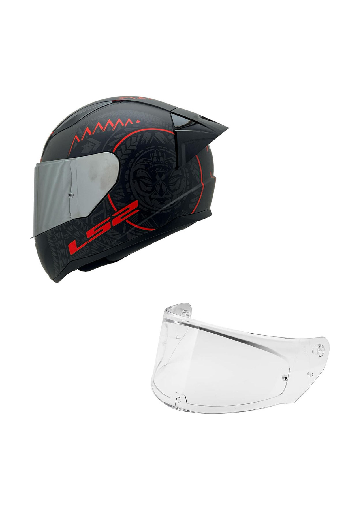LS2 RAPID 2 RACE TAKAROA MAT SİYAH-KIRMIZI KASK GRİ CAM+SPOİLER ...