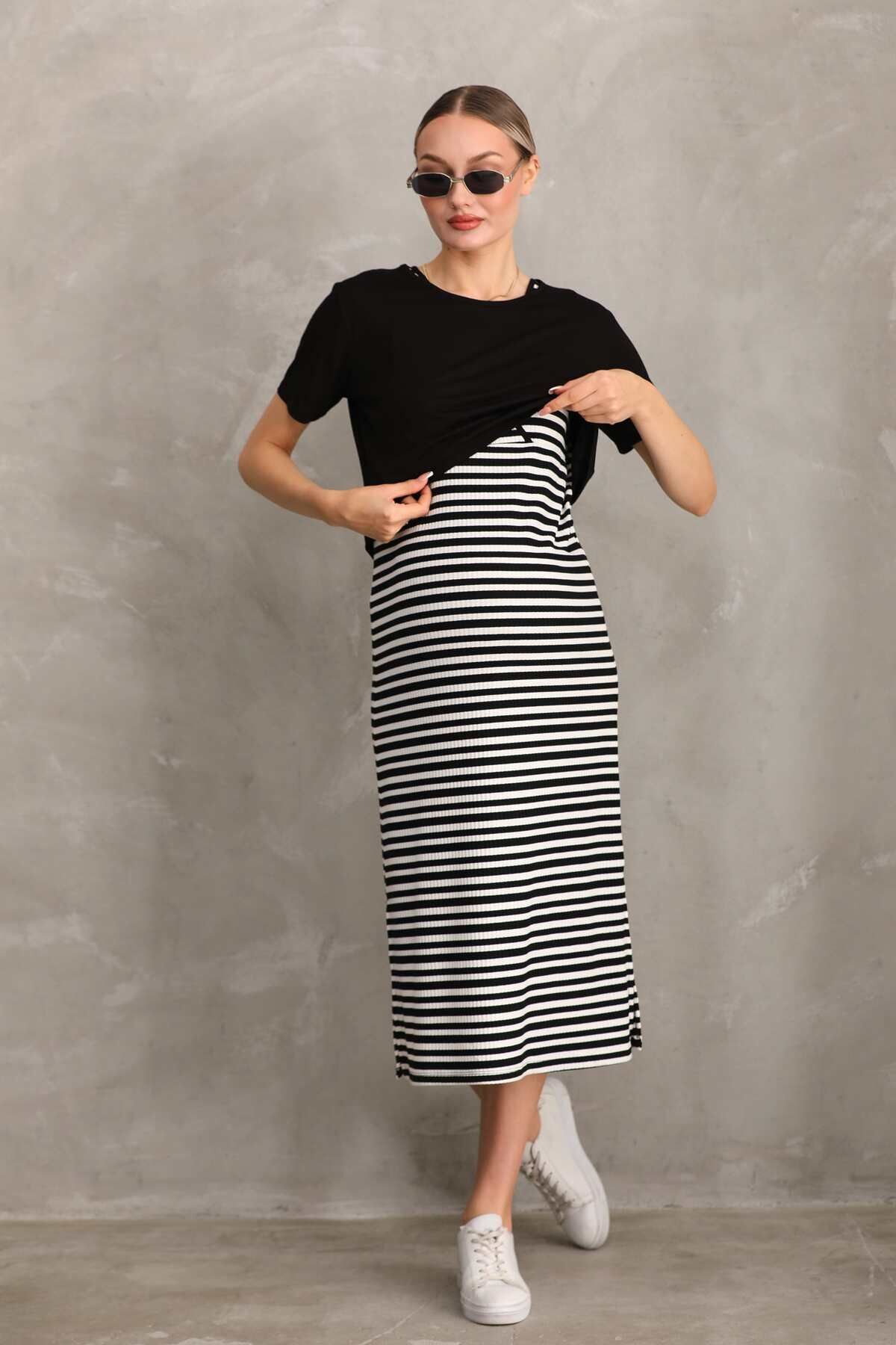 Miss Dünya Lissa Kısa Kol Çizgilli Fitilli Kaşkorse Hamile ve Lohusa ...