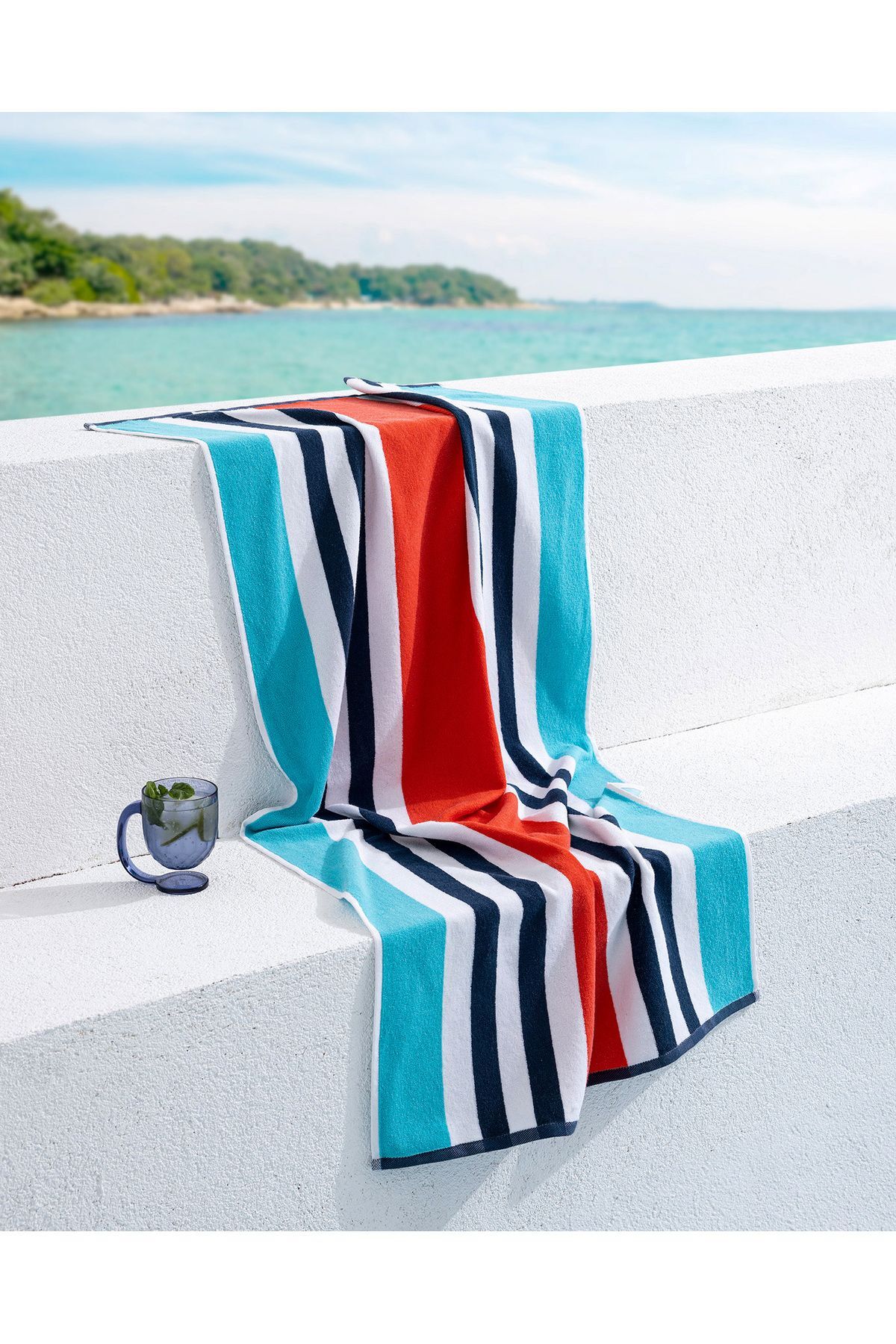 Madame Coco Denney %100 Pamuk Plaj Havlusu - Turkuaz/Turuncu - 70x150 ...