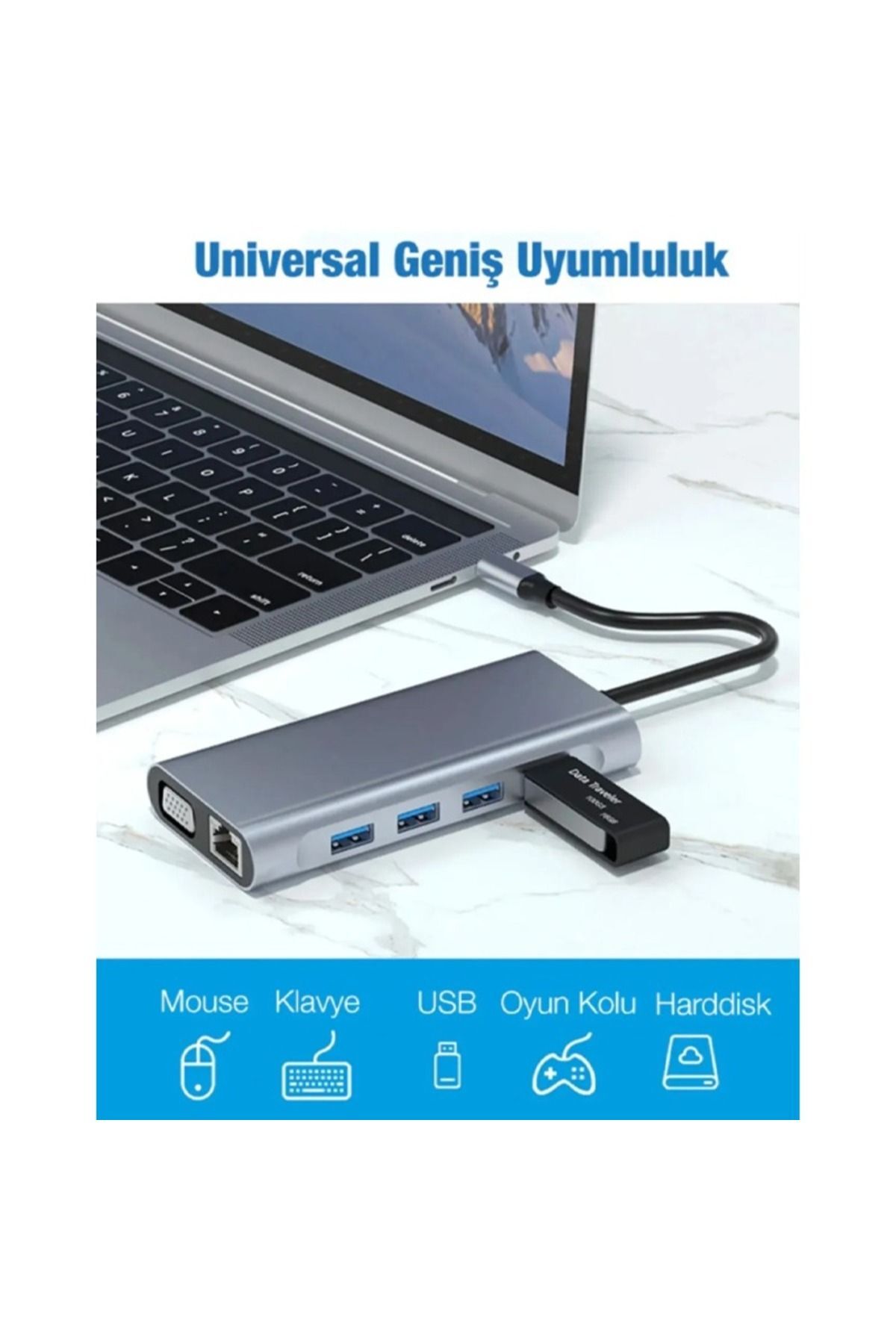 Techmaster 11in1 Type-c to Usb Hdmı 4xUsb Rj45 Hdmi Vga Sd Tf Card ...