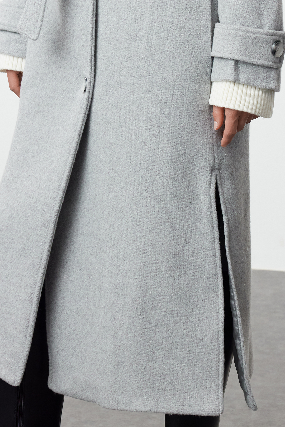 Trendyol Collection Oversize Gray Wool Coat - Collar Detailed ...