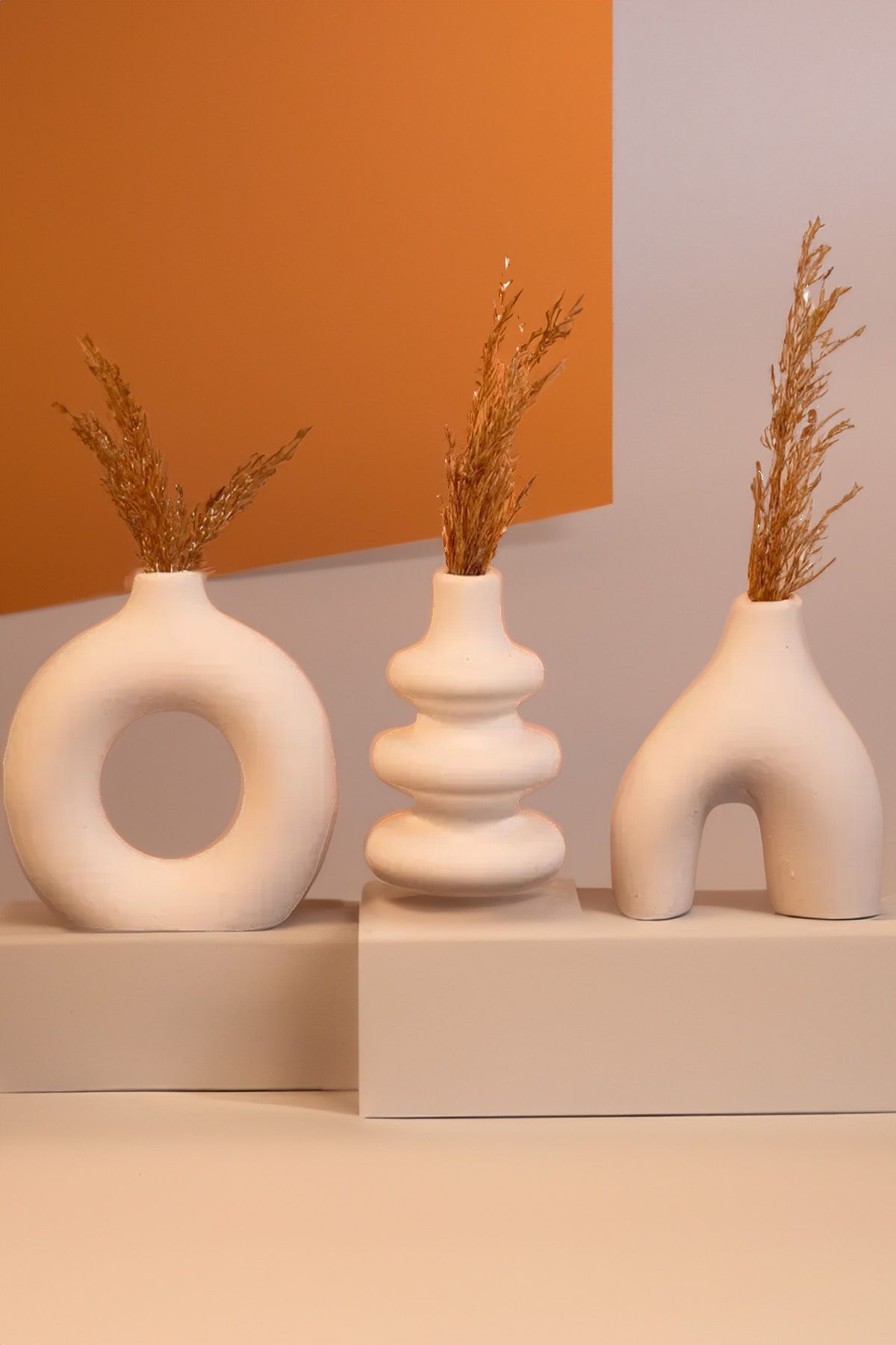 OBLİVİON Dekoratif Şık Minimal 3lü Şık Vazo Minimal 3lü Beton Vazo Set ...