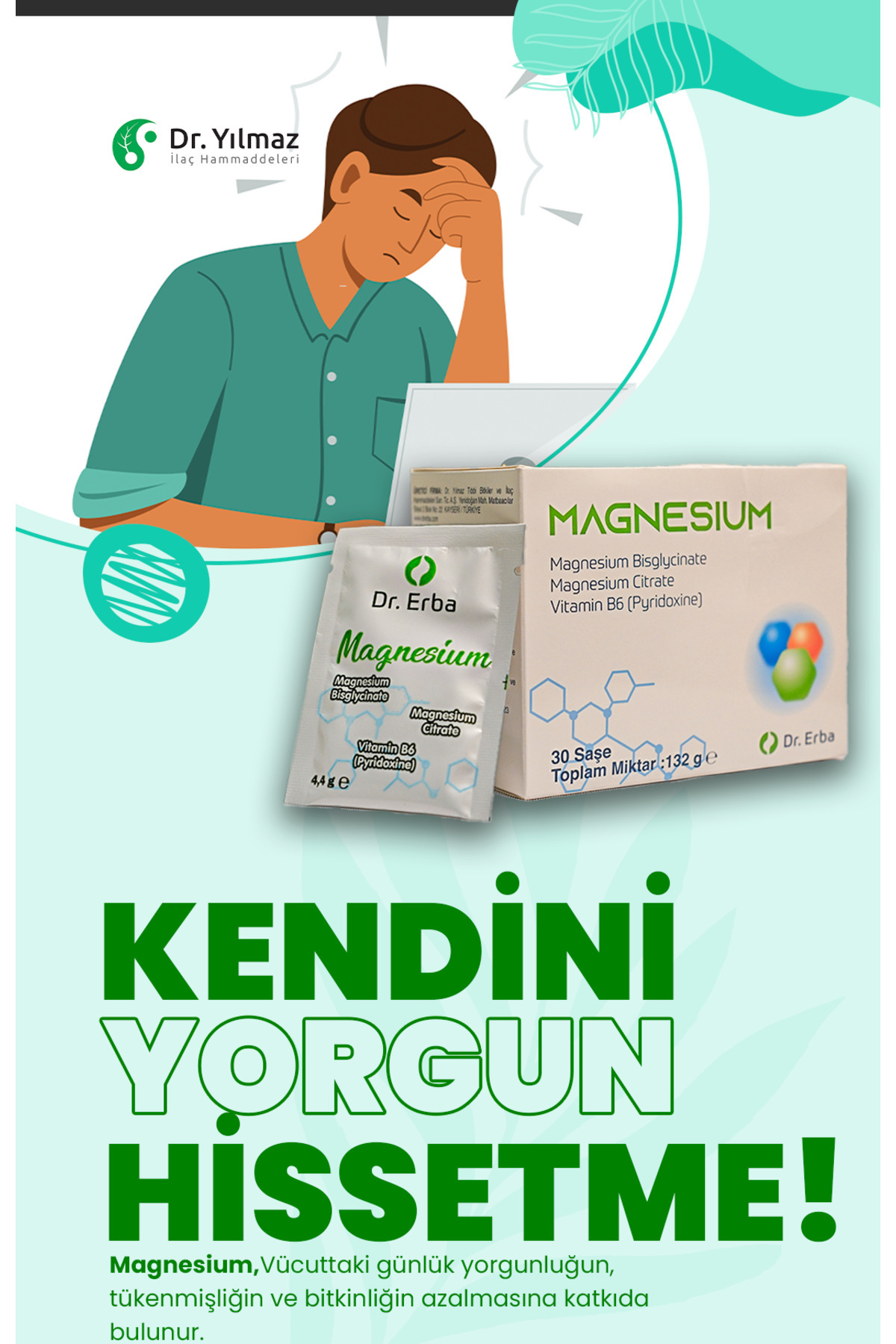 Dr Erba Magnesium ( Magnezyum, B6(Pridoksin) İçeren Takviye Edici Gıda ...