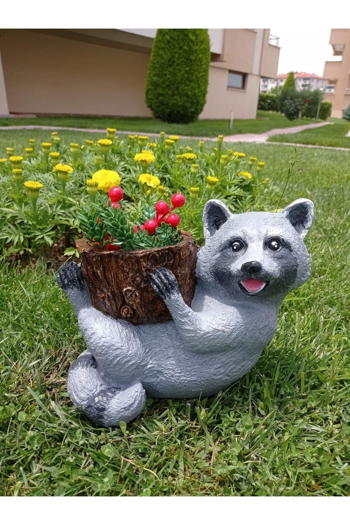 BilgeCe hoMe Rakun Heykeli, Saksılı rakun heykeli, Sevimli rakun ...