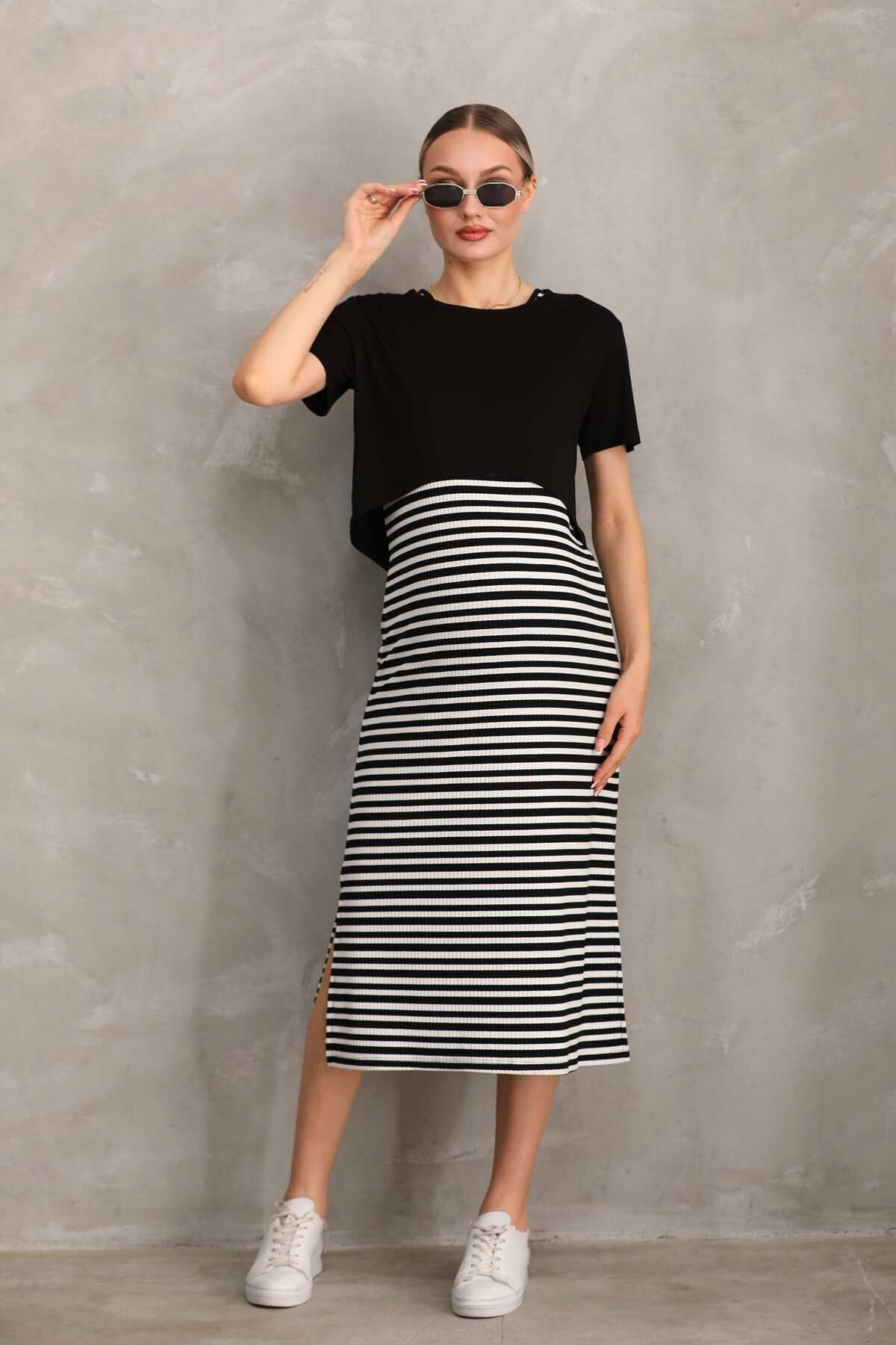 Miss Dünya Lissa Kısa Kol Çizgilli Fitilli Kaşkorse Hamile ve Lohusa ...