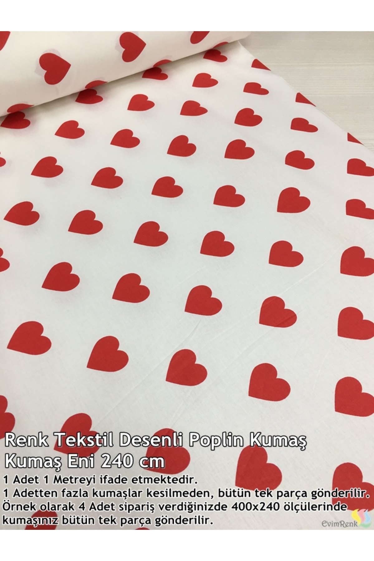 Renk Tekstil Kırmızı Kalpler %100 Pamuk Metrelik Poplin Kumaş Fiyatı ...