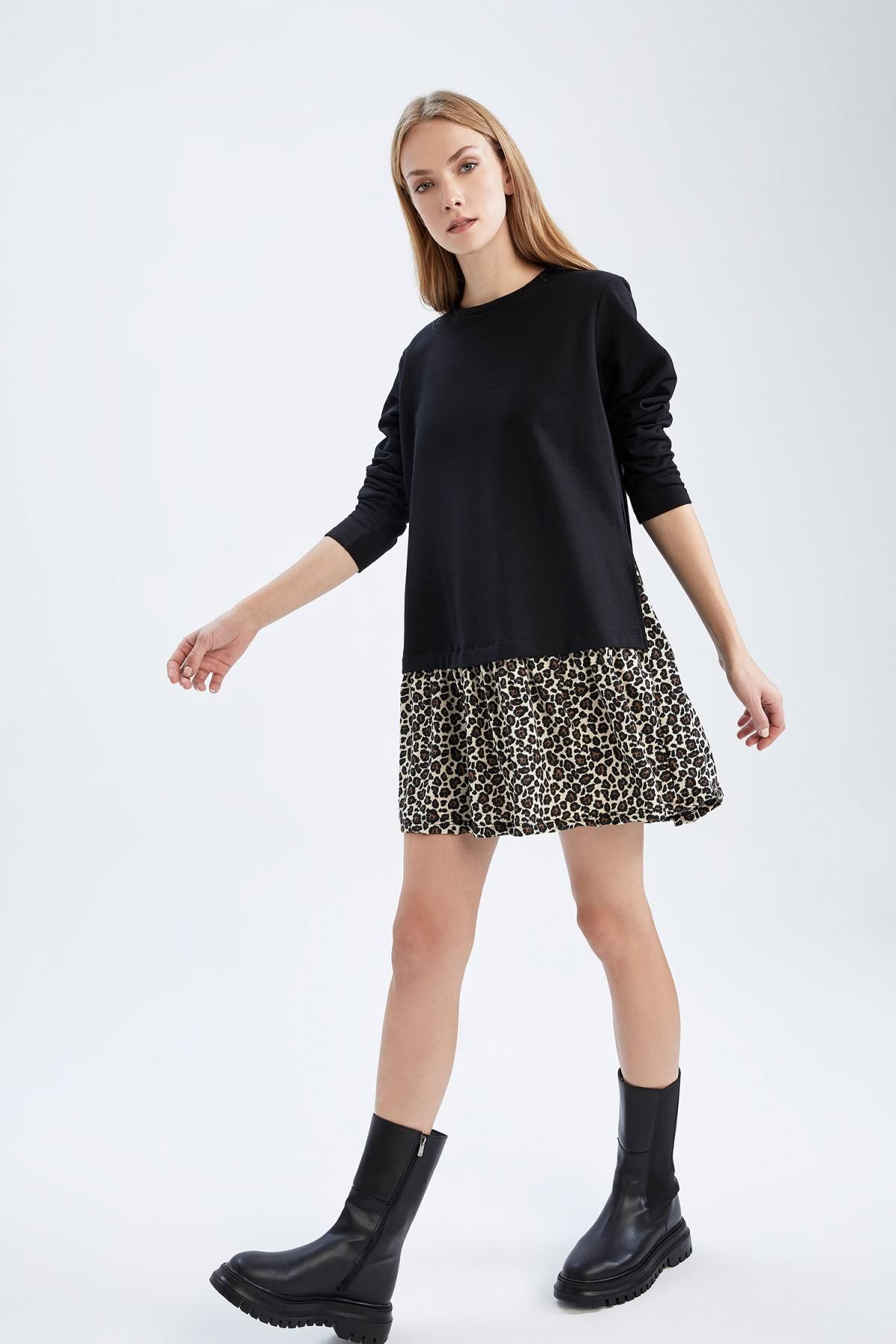 Defacto Puantiye Desenli Volanlı Etek Detaylı Sweat Elbise - Fiyatı, Yorumları