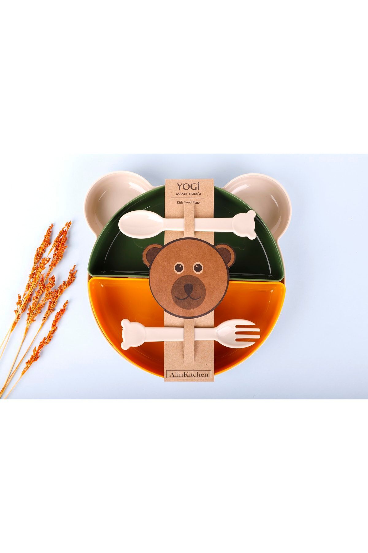 Alin Kitchen Ayıcık 4 Bölmeli Mama Beslenme Tabağı Ve Çatal Kaşık Seti ...