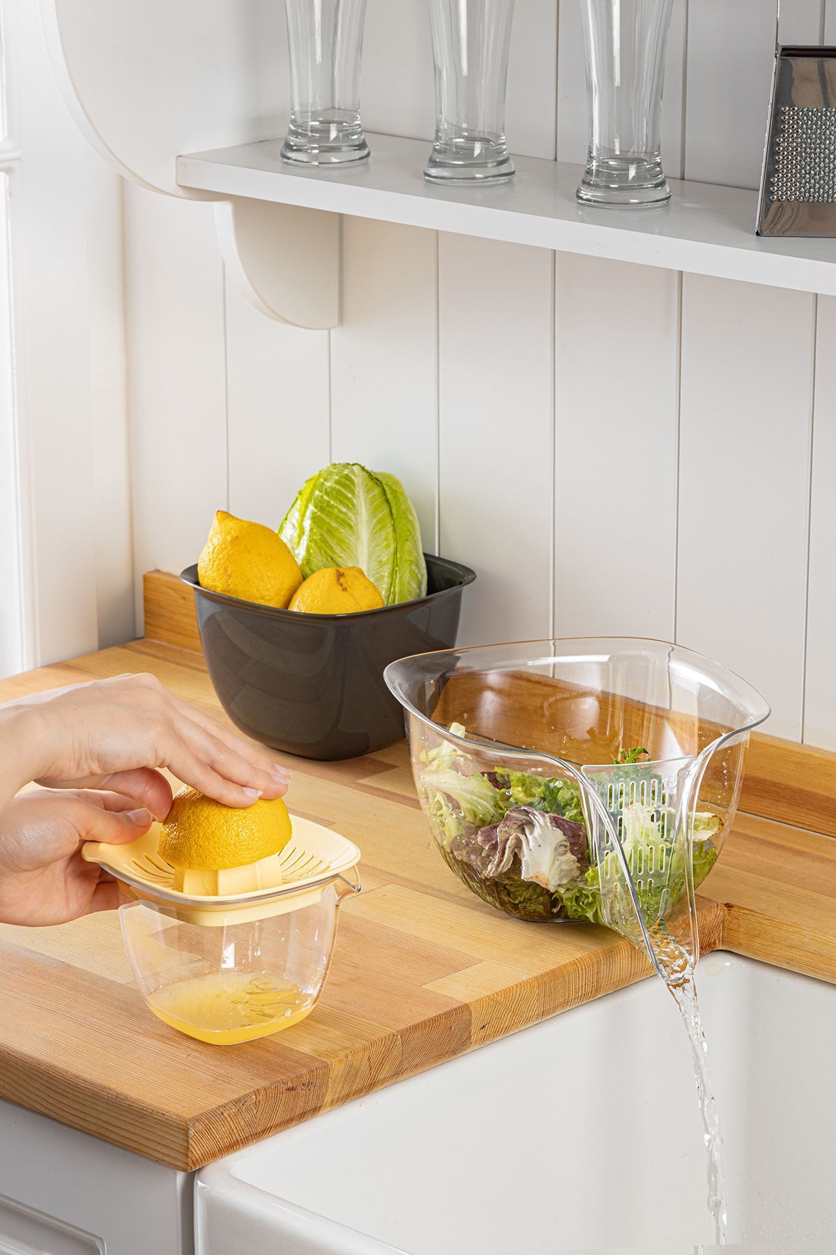 simplicity 3'lü Tidy Pratik Mutfak Süzgeci Meyve Sebze Yıkama Limon Sıkacağı, Karıştırma Kabı ...