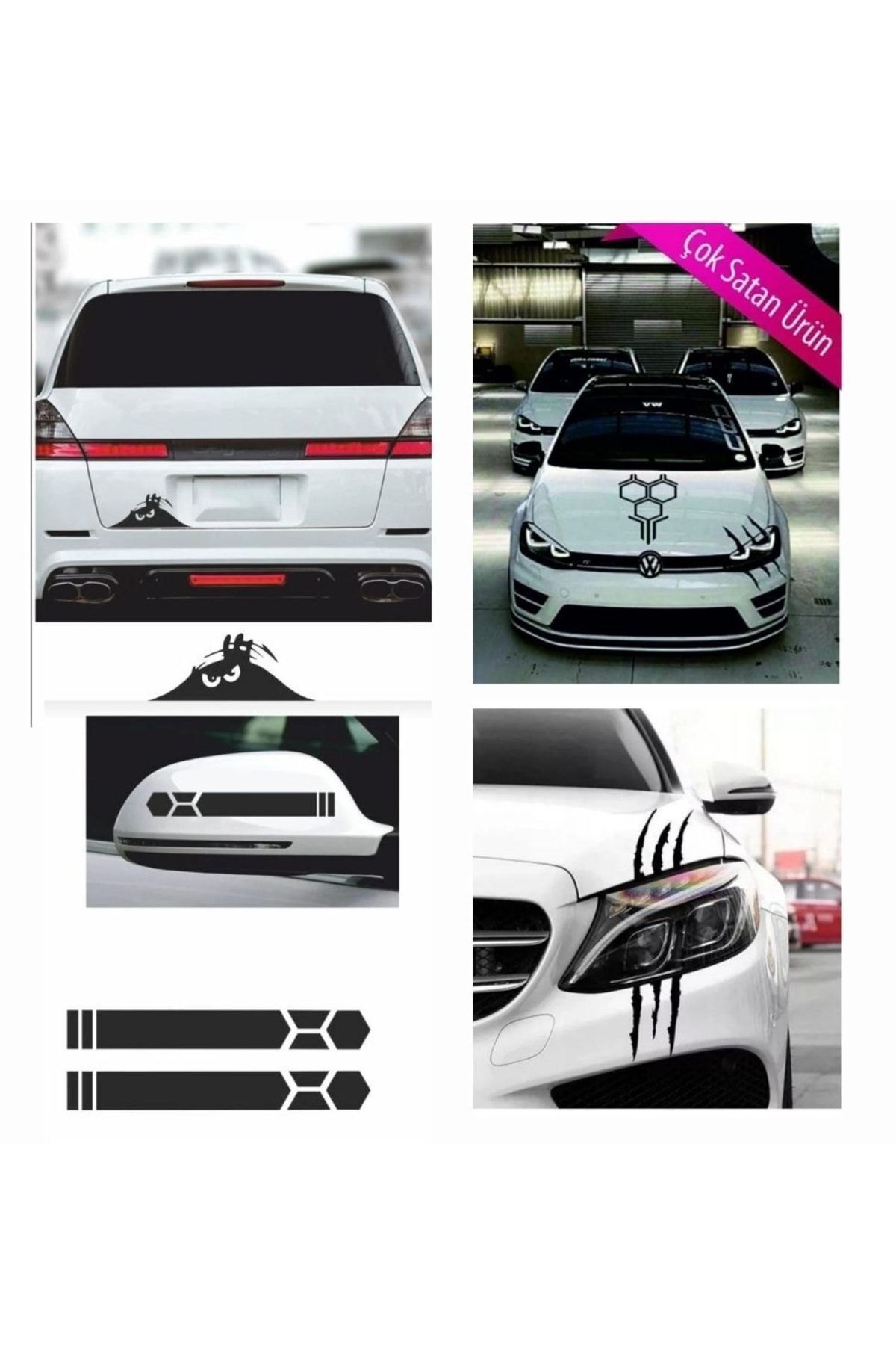 EYBA STİCKER Araba 4'lü Mega Sticker Petek-yan Ayna-bakan Adam-pençe ...
