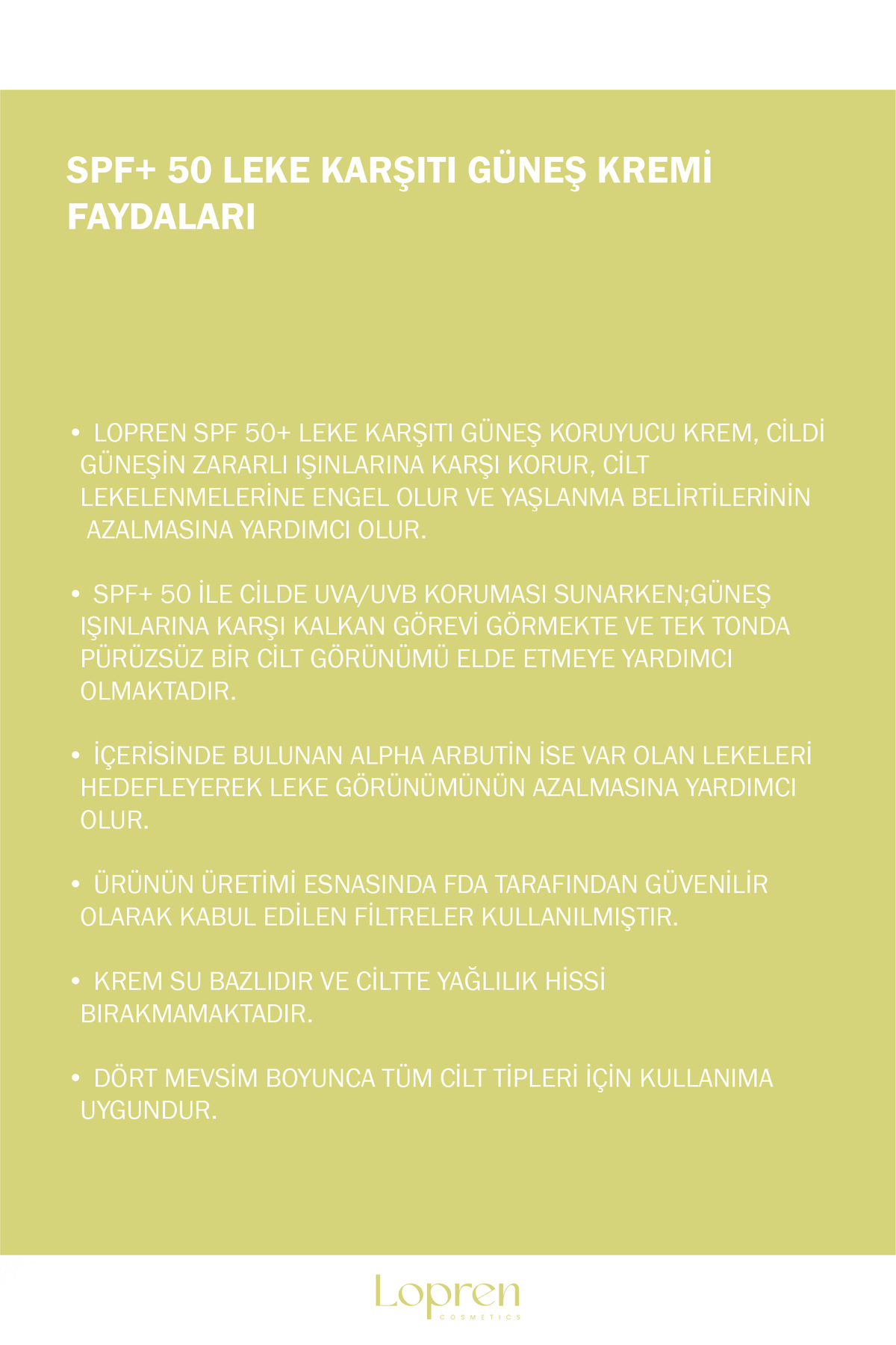 Lopren Spf 50 Leke Karşıtı Güneş Kremi 50 ml Fiyatı, Yorumları - Trendyol