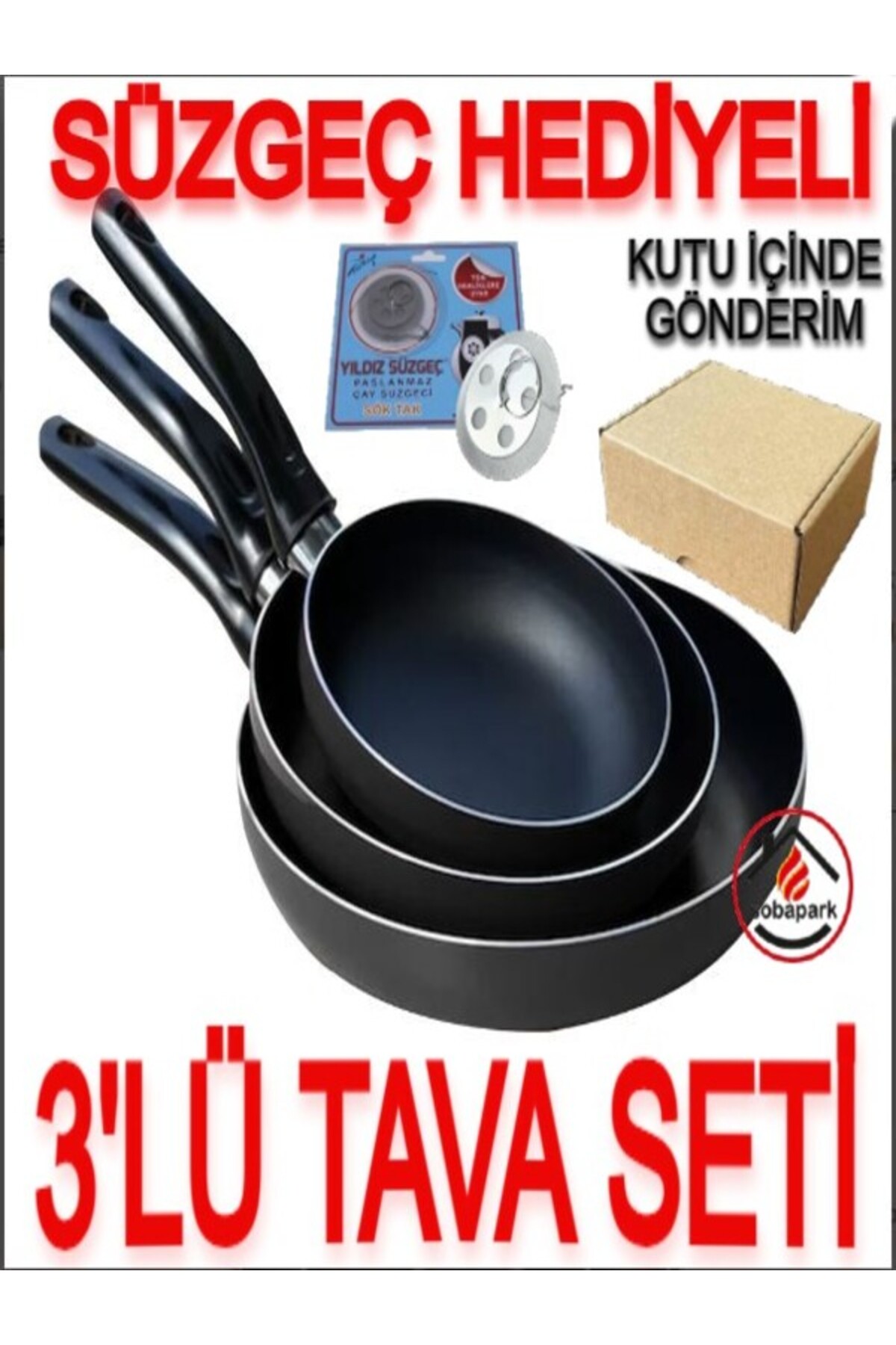 sobapark Yanmaz Yapışmaz Teflon Tava Seti 16 20 24 Cm Siyah Renk Teflon ...