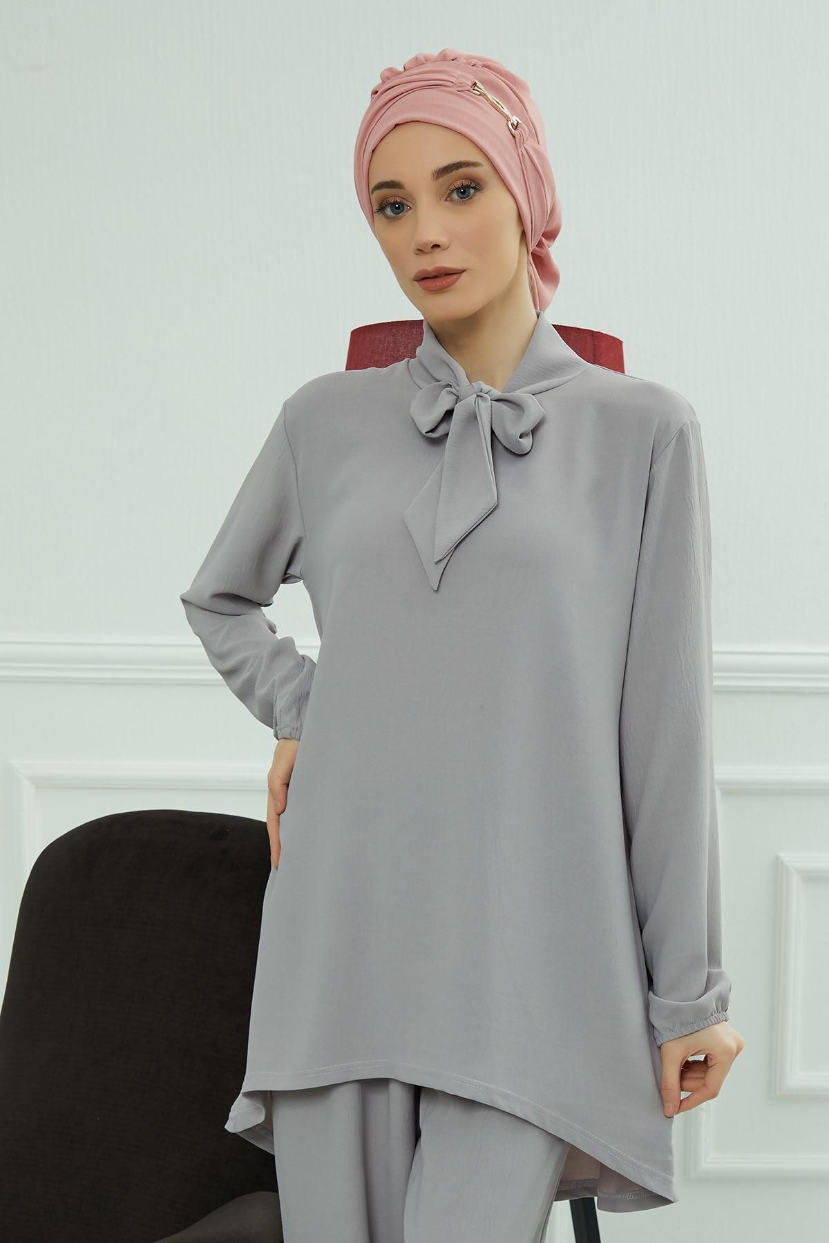 Aisha's Design Yakası Fiyonklu Aerobin Tunik,gri,tn-8 Fiyatı, Yorumları ...