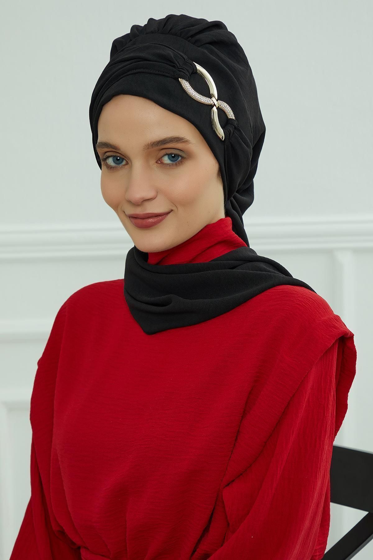 Aisha's Design Aksesuarlı Aerobin Kumaş Hazır Türban,siyah,ht-94 Fiyatı ...