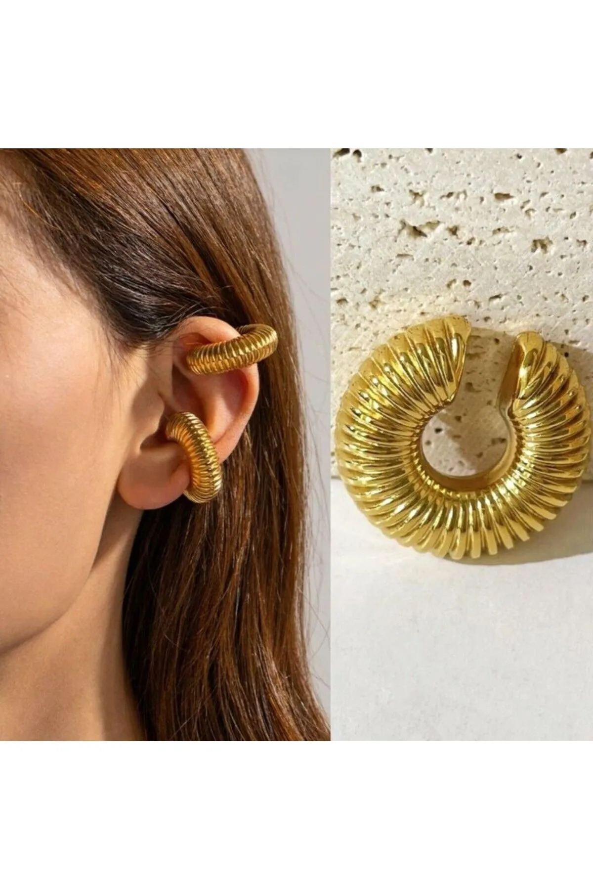 AURRARİ Bombeli Earcuff Geniş Halka Kıkırdak Küpesi Gold Fiyatı, Yorumları - Trendyol