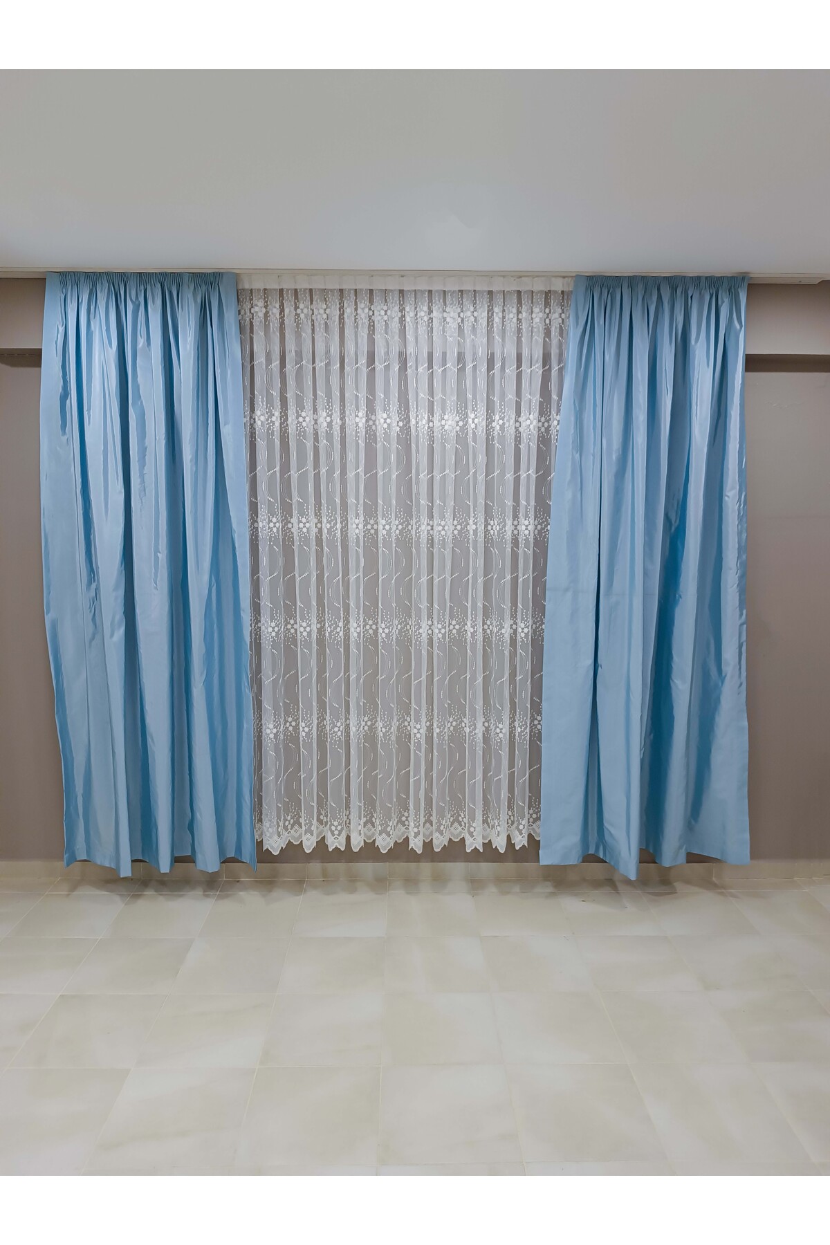 Taç TAÇ 3 Parça Sıkı Pileli Premium Elegance Tül Perde Seti - Modern ...