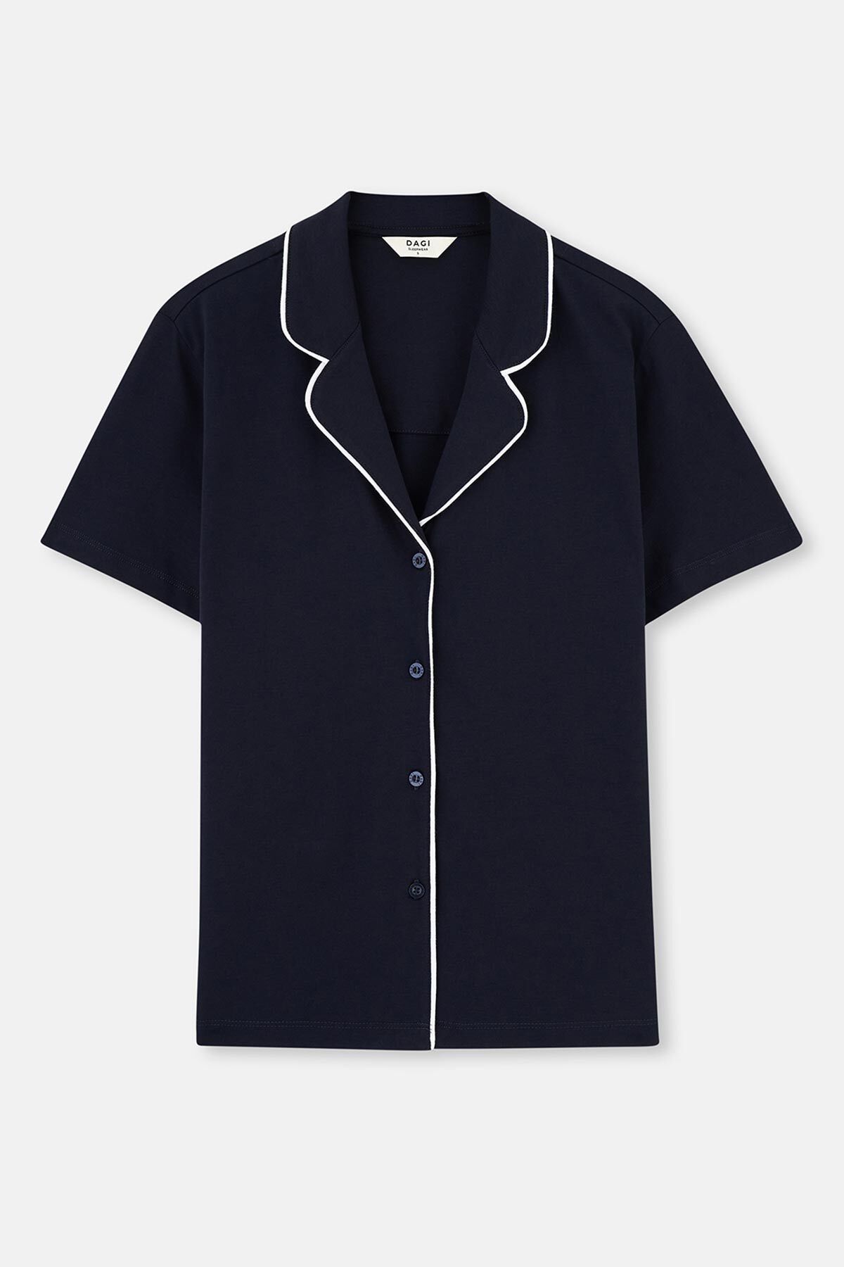 Dagi Marineblaues Pyjama Set Aus Hemd Und Shorts Mit Paspelierung